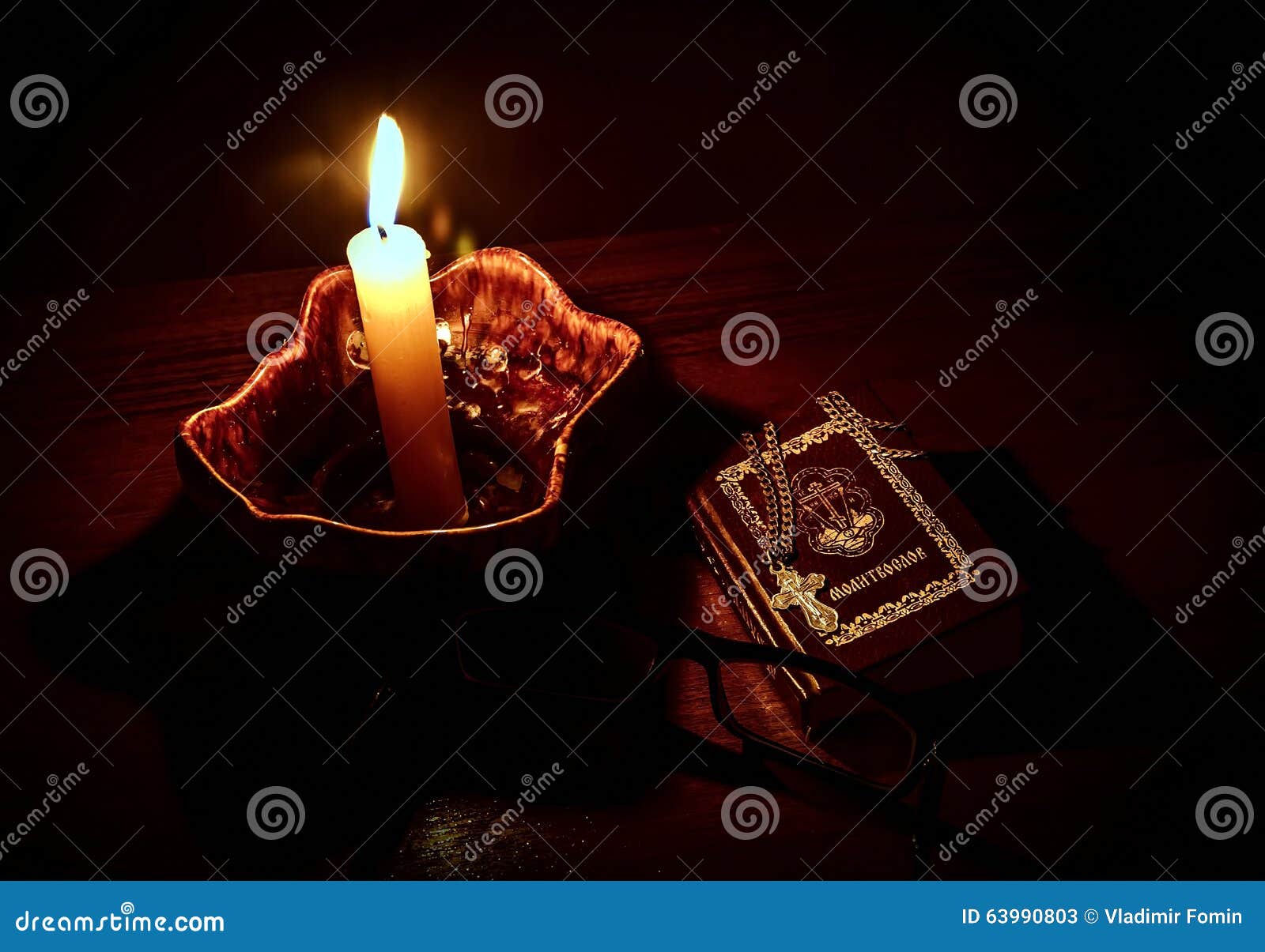 Candle and book. stock image. Image of glasses, silver - 63990803