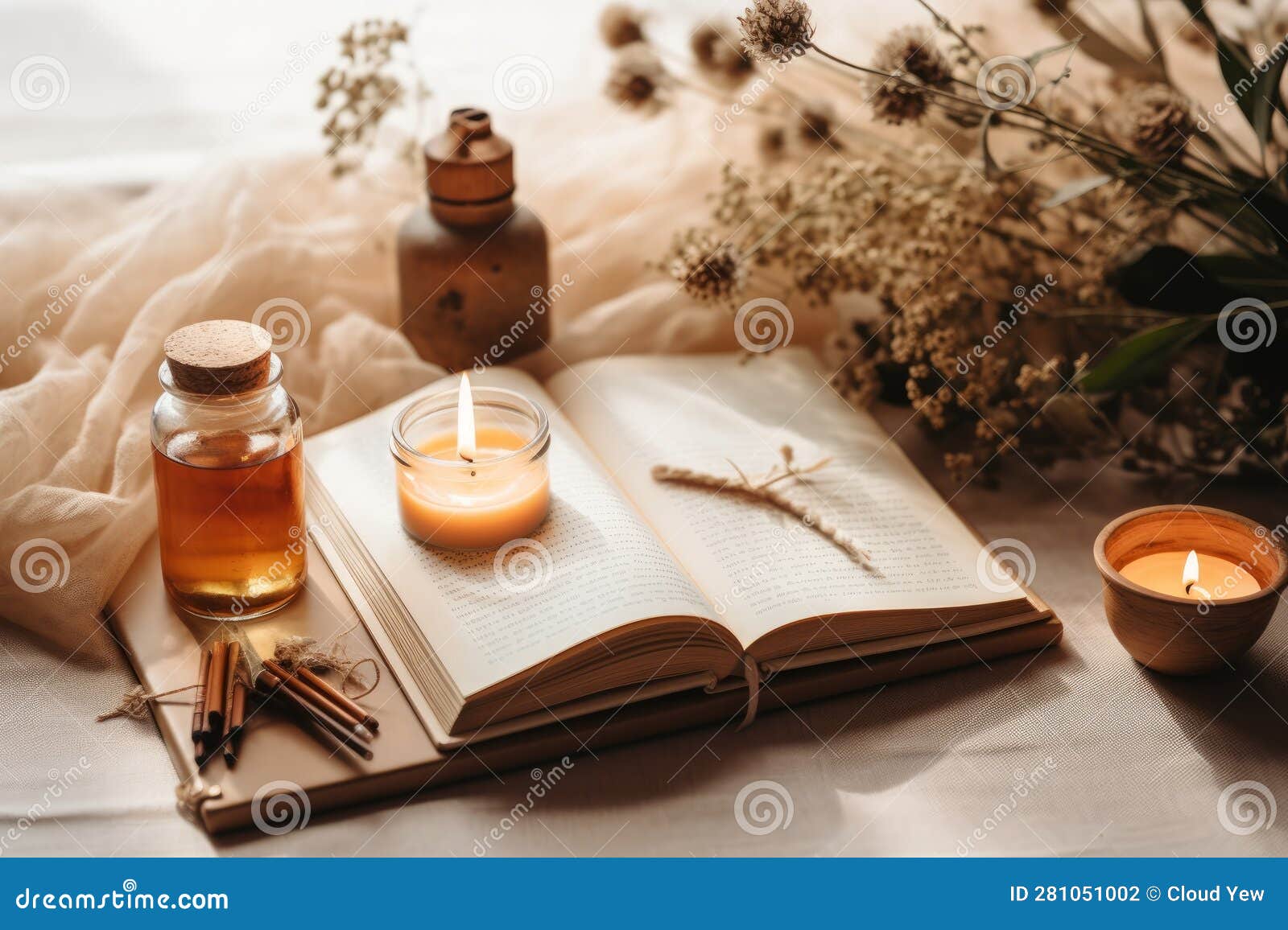 A Candle and a Book on a Table Stock Photo - Image of calm, ambiance ...