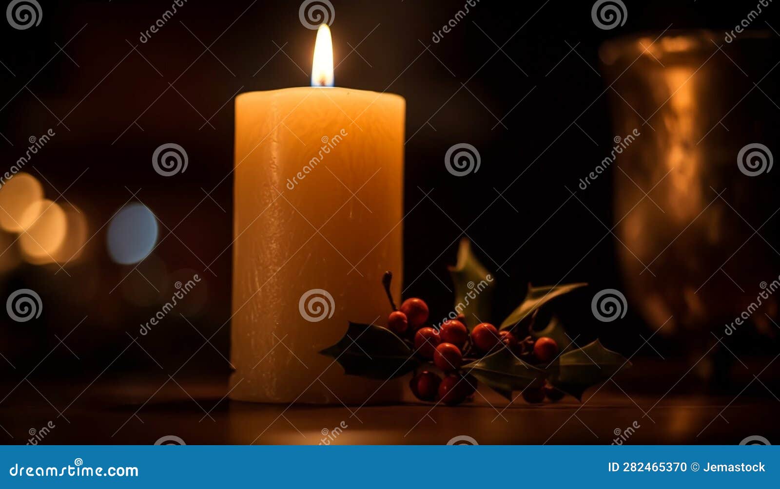 Candle Burning Bright, Illuminating the Tranquil Winter Night Indoors ...