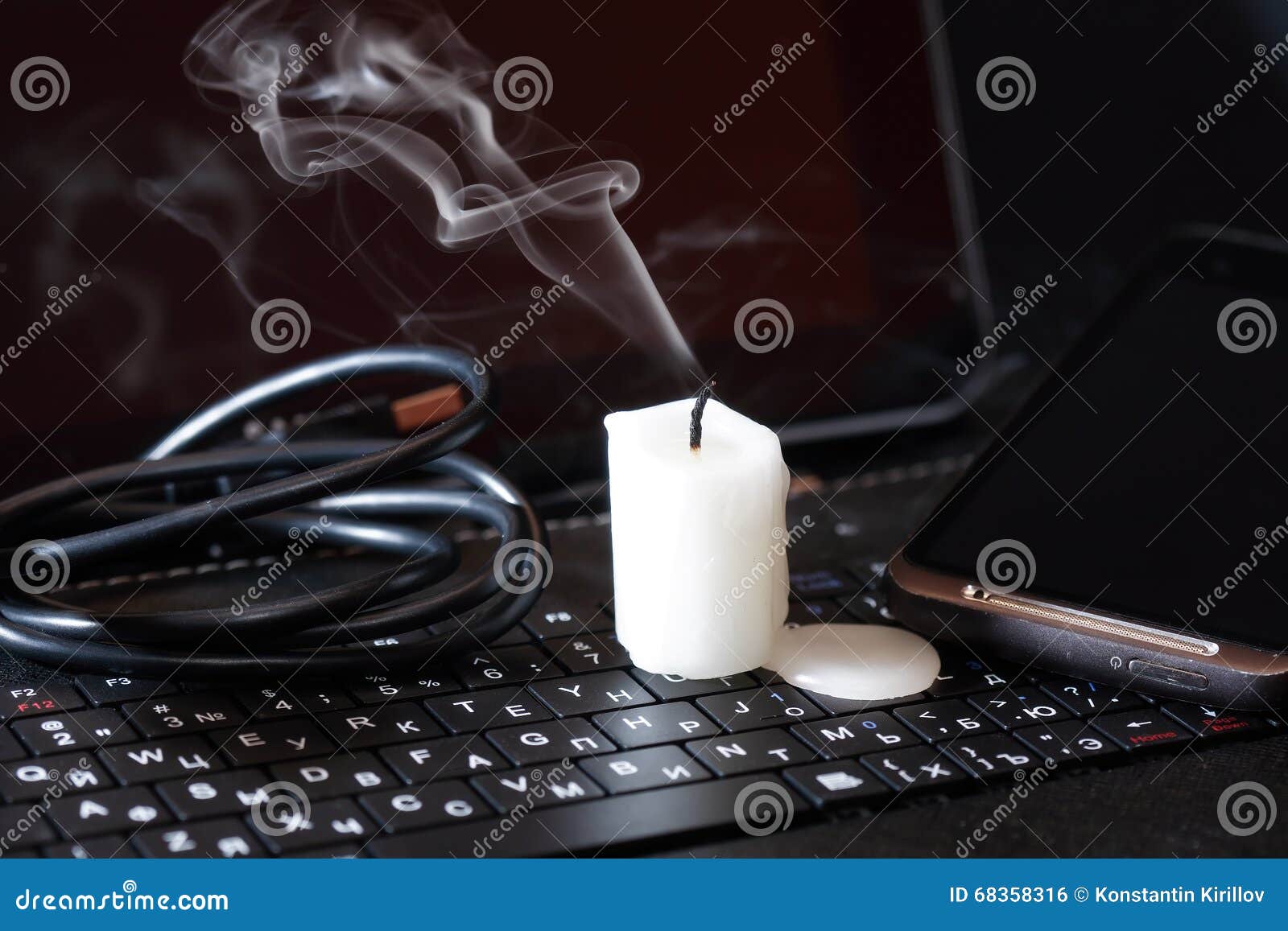 Candle on Computer stock photo. Image of internet, darkness - 68358316