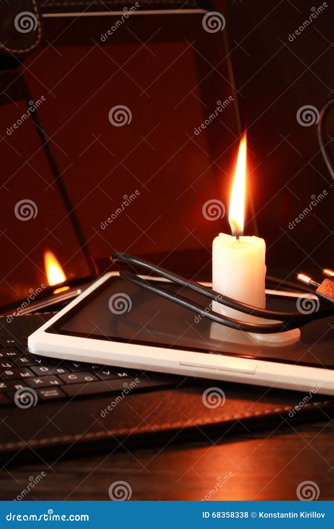 Candle on Computer stock photo. Image of problem, blackout - 68358338