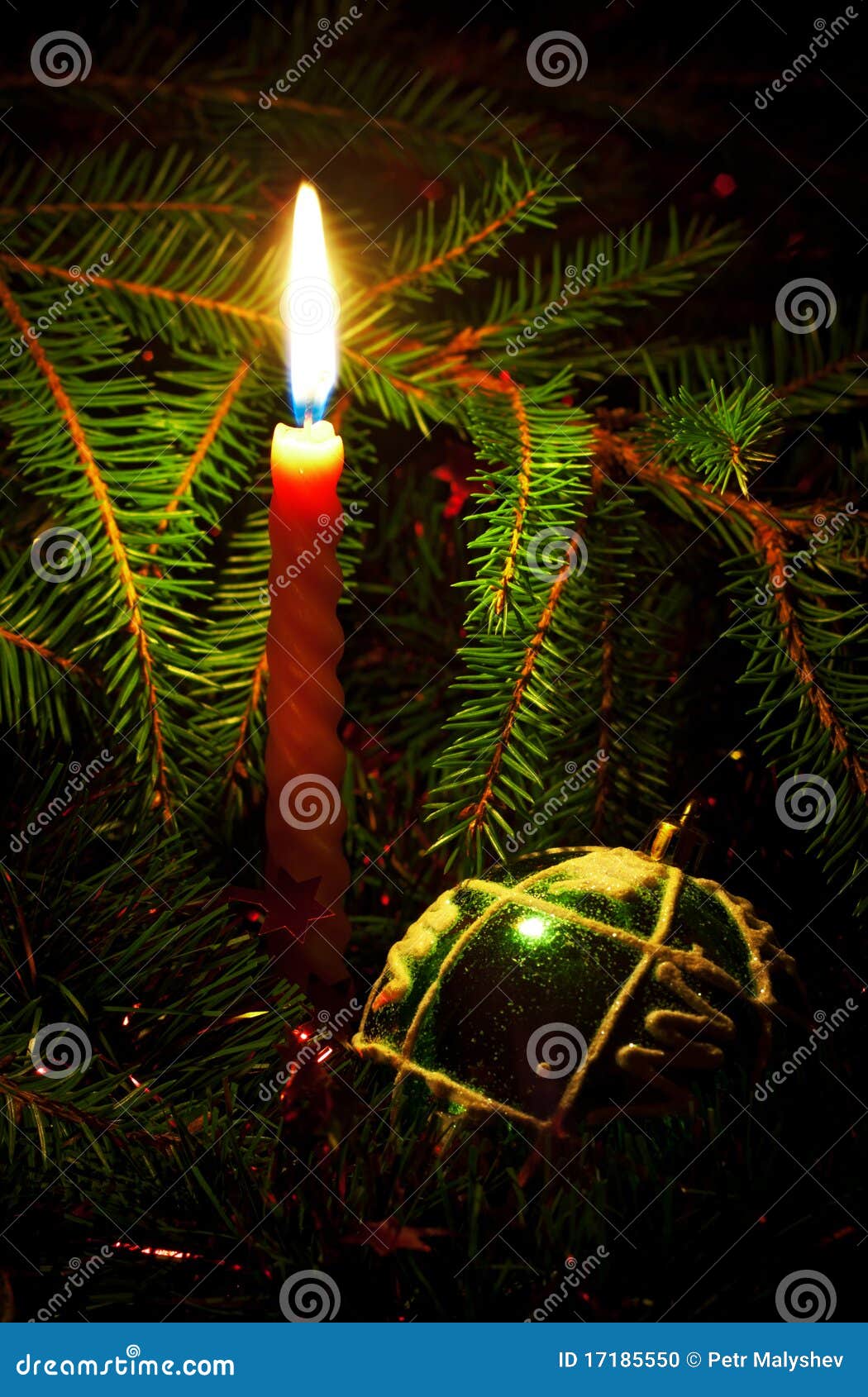 Candle and decoration ball stock photo. Image of black - 17185550