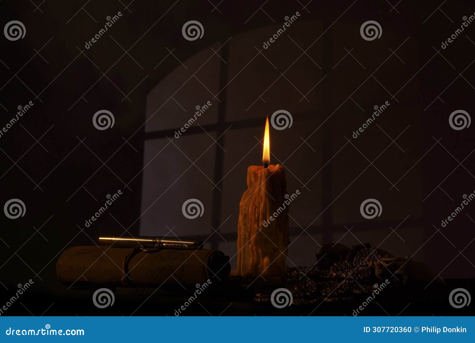Candle with Dramatic Smoke Background and Lighting Effects and Antique ...