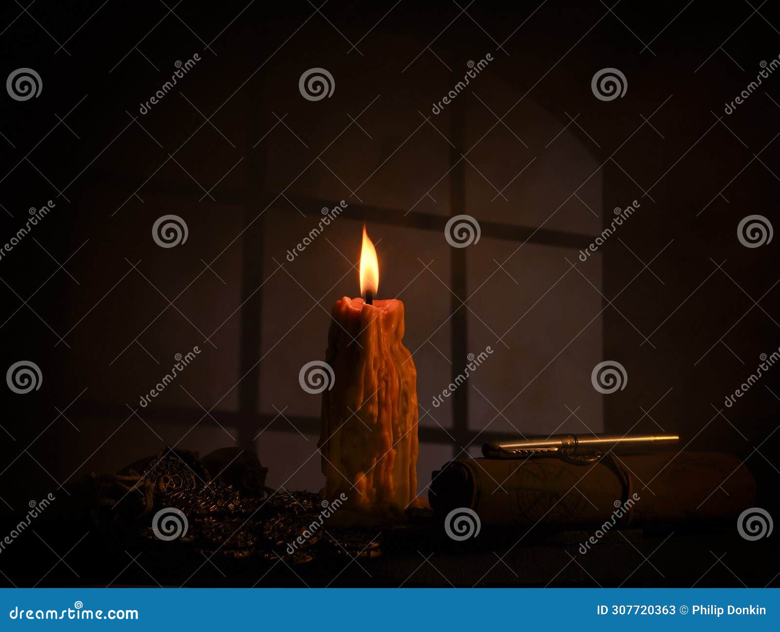 Candle with Dramatic Smoke Background and Lighting Effects and Antique ...