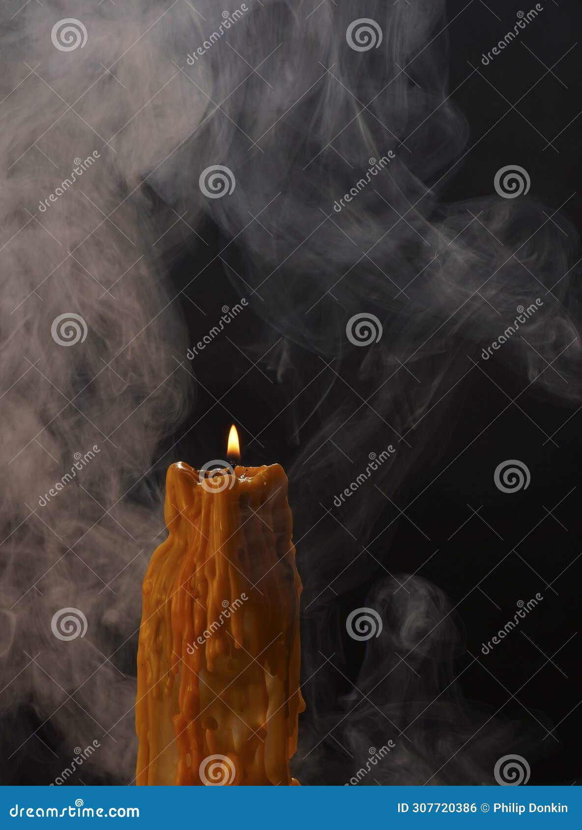 Candle with Dramatic Smoke Background and Lighting Effects and Antique ...