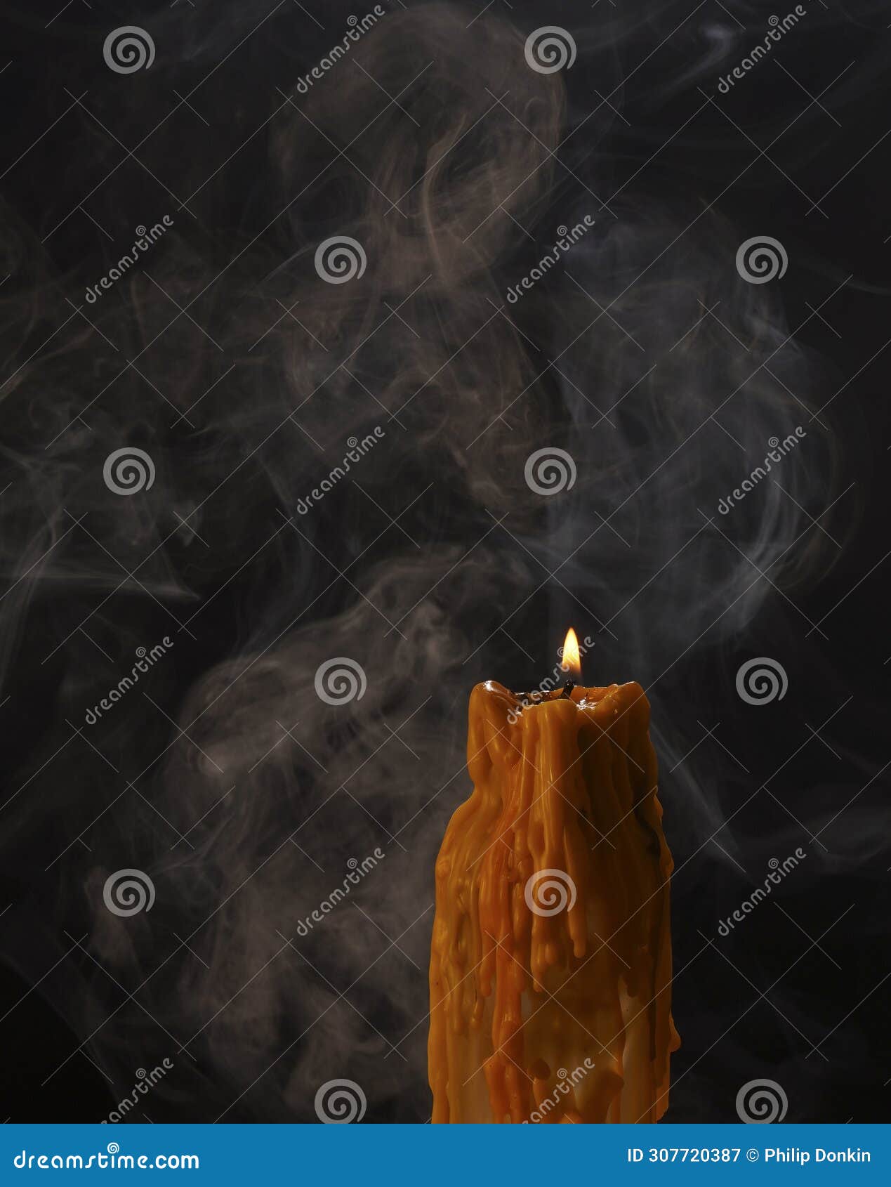 Candle with Dramatic Smoke Background and Lighting Effects and Antique ...