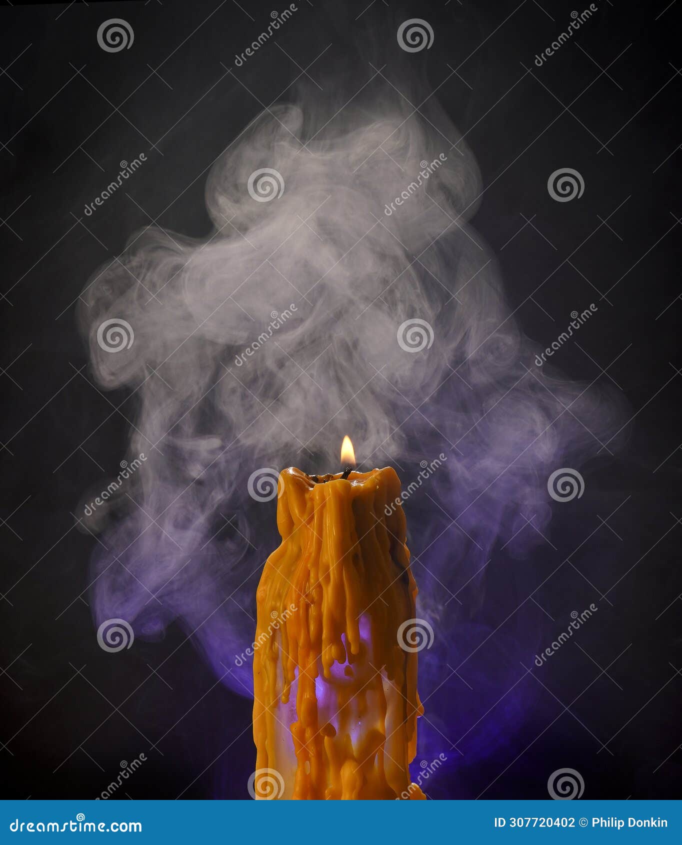 Candle with Dramatic Smoke Background and Lighting Effects and Antique ...