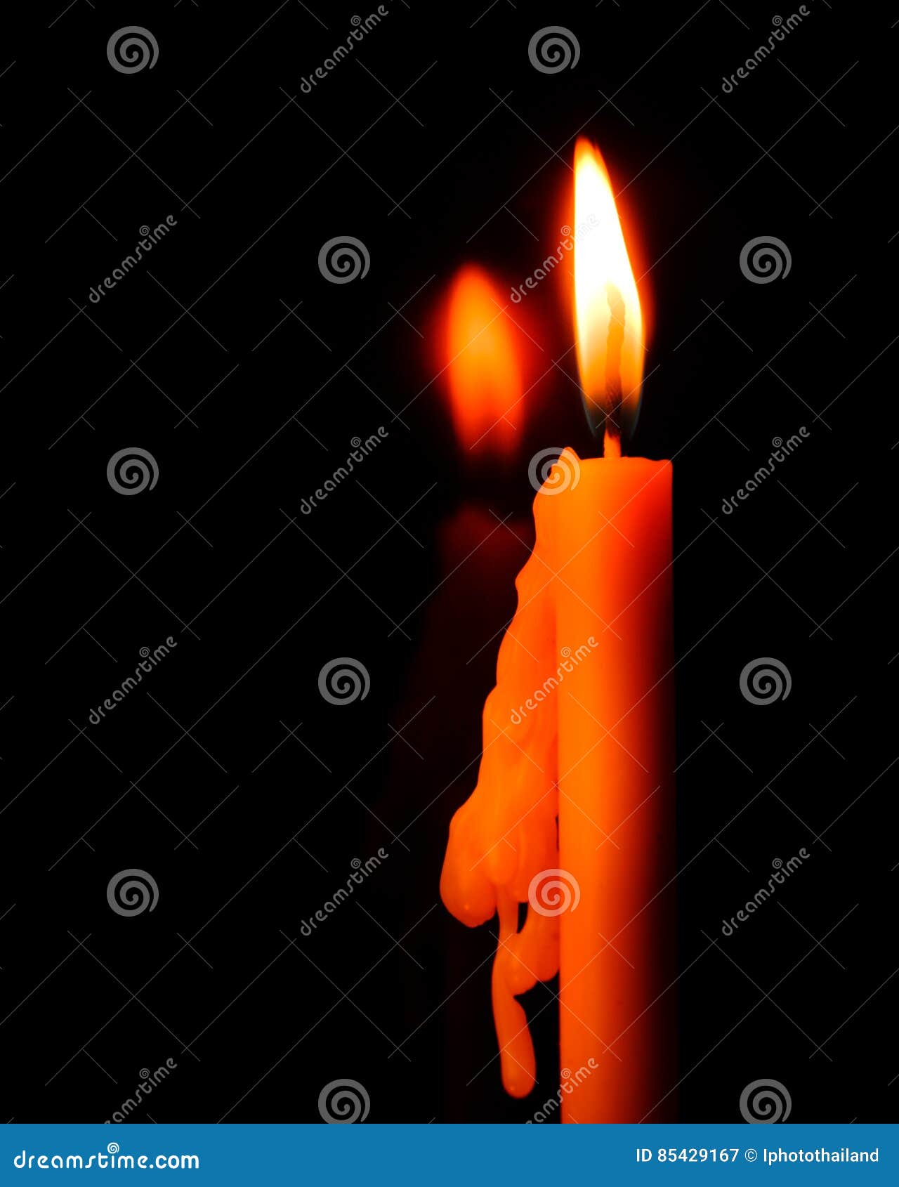 Candle Flame Light at Night and Reflection Effect of the Mirror with ...