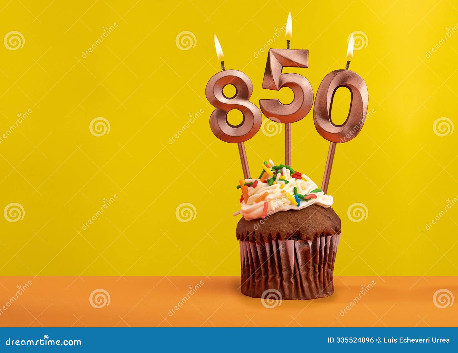 Candle with Flame Number 850 - Anniversary Card on Yellow Background ...