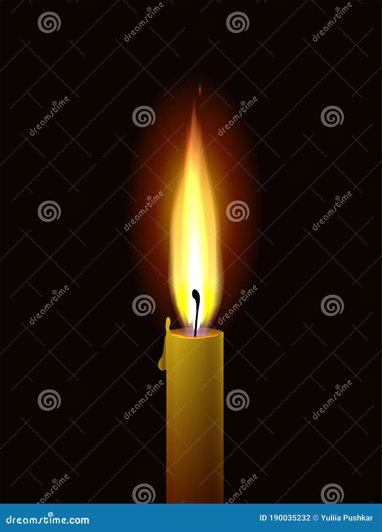 Burning Paraffin Wax Candle With Flame Vector Illustration. Realistic ...