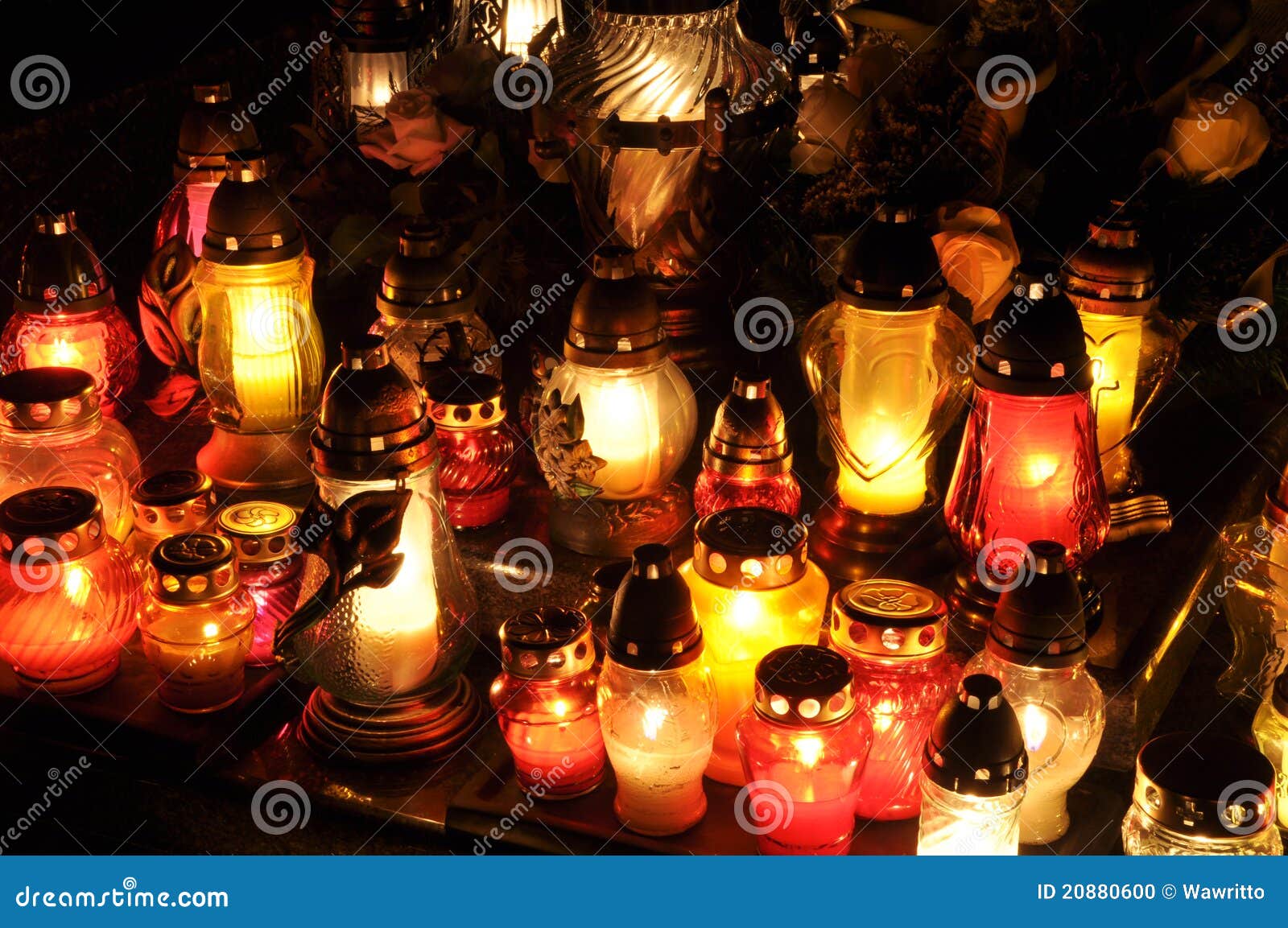 Candle Flames Illuminating on Cemetery Stock Photo - Image of death ...
