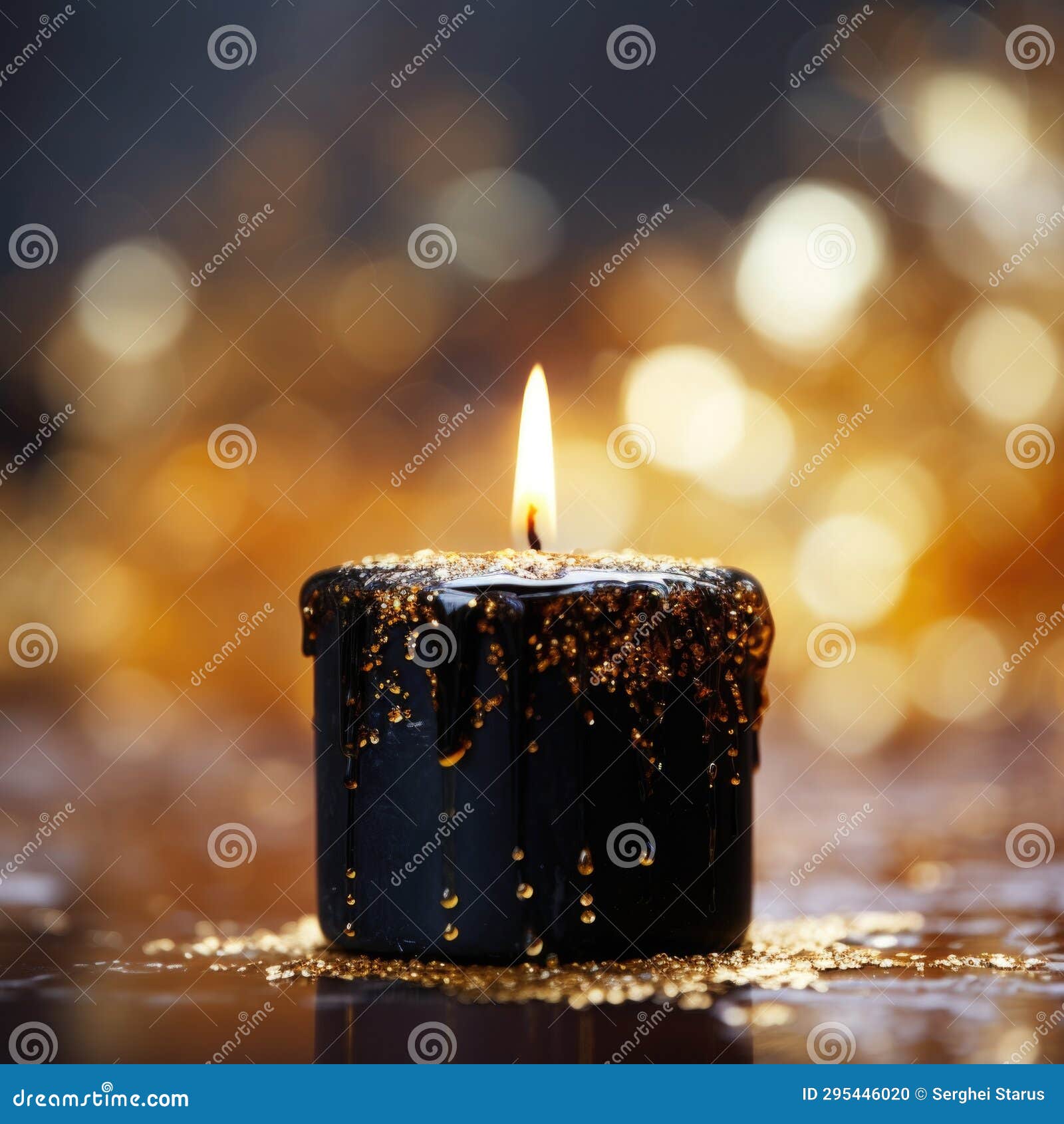 A Candle with a Gold Sparkle on a Table, AI Stock Illustration ...