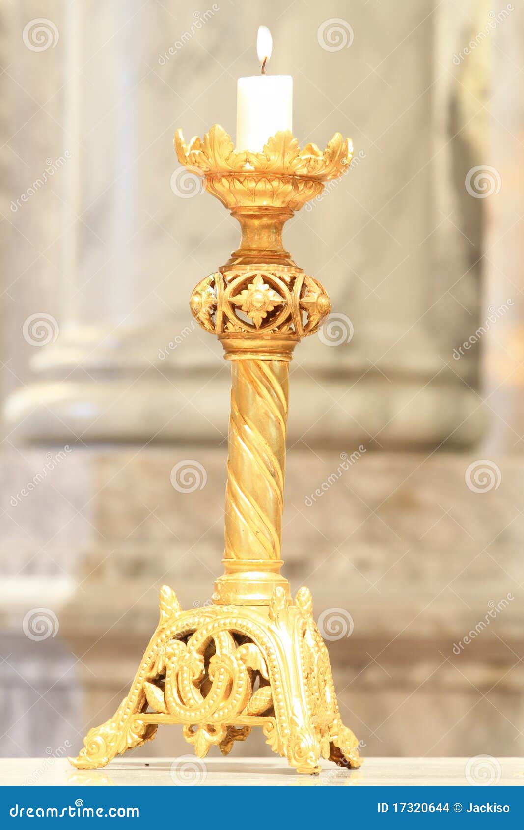 Candle and Golden Candlestick Stock Photo - Image of white, candles ...