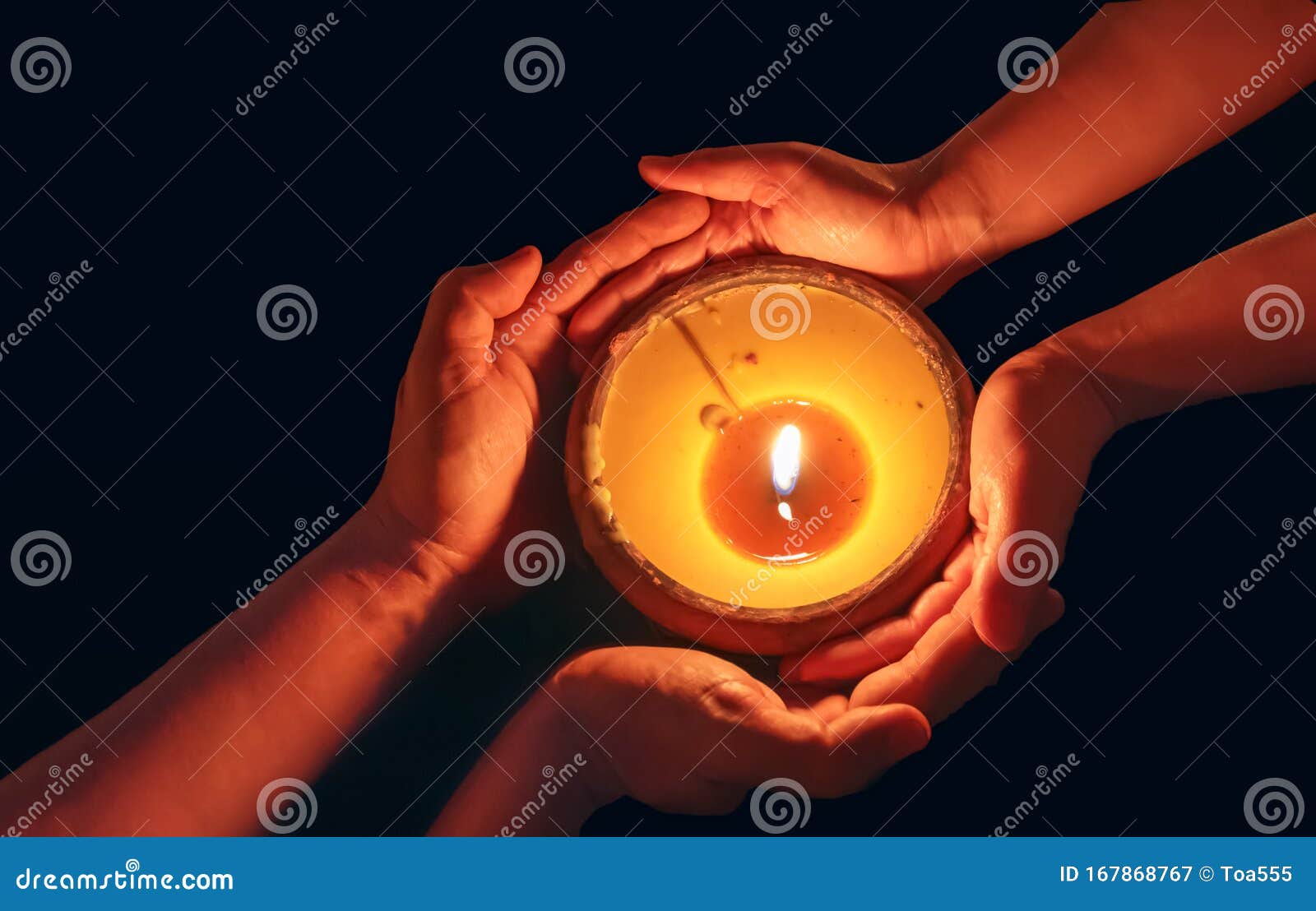 Candle in the Hands Blessing Together Stock Image - Image of care ...