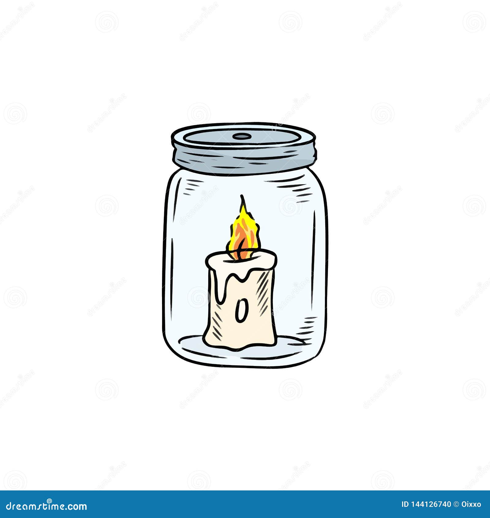 Candle In The Jar Doodle. Candle Light Inside The Bottle. Hand Drawn ...