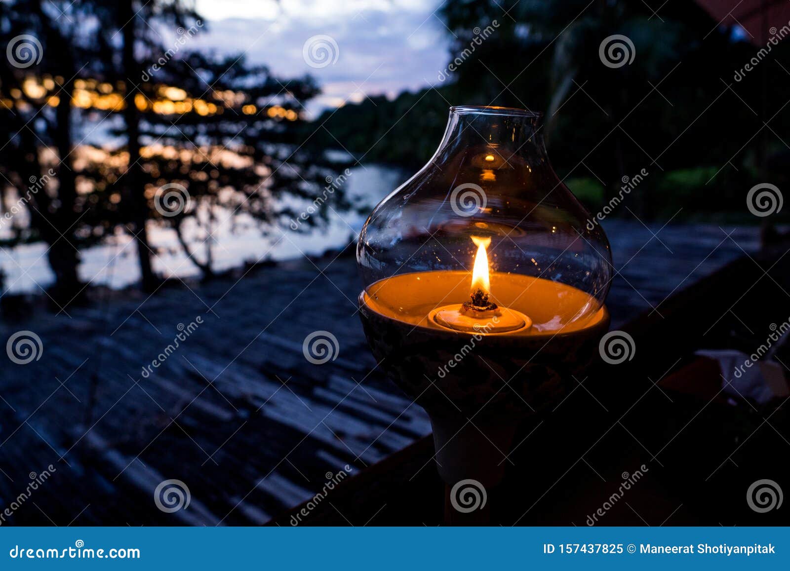 Candle Lamp on Table with Sea and Sunset Stock Image - Image of beauty ...