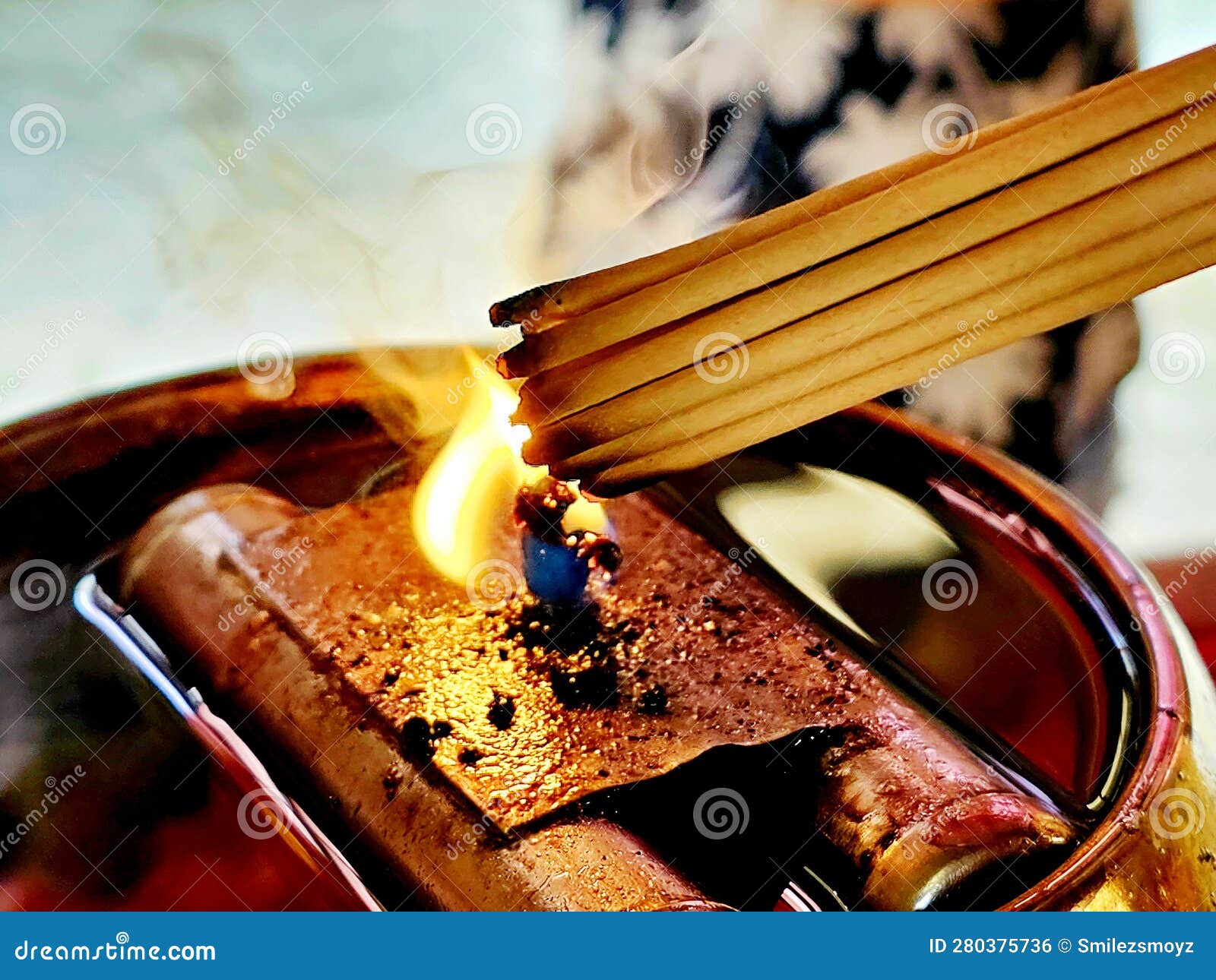 Candle Light Fire Candlestick with Burning Joss Stick Incense for ...