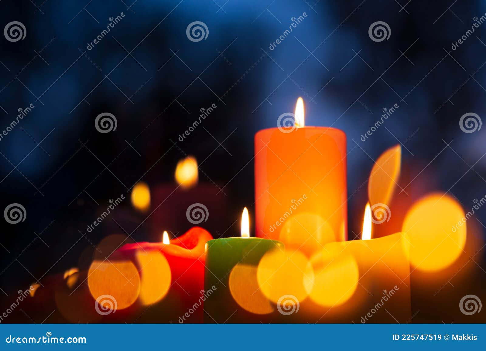 Candle Lights in the Evening, Reflections in the Window Stock Image ...