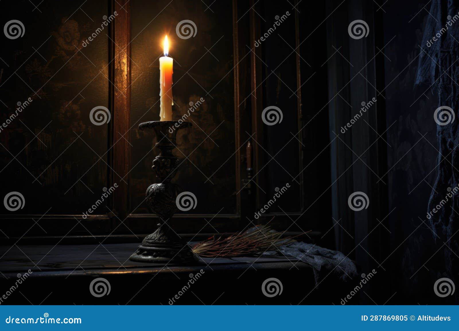 Candle Lit in a Dark Room Casting Eerie Shadows Stock Image - Image of ...