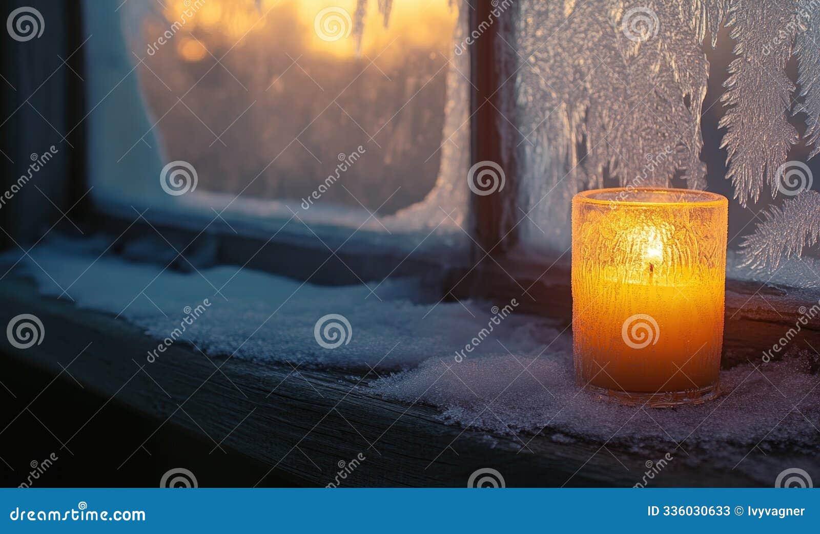 A Candle is Lit in a Frosted Window Stock Image - Image of house ...