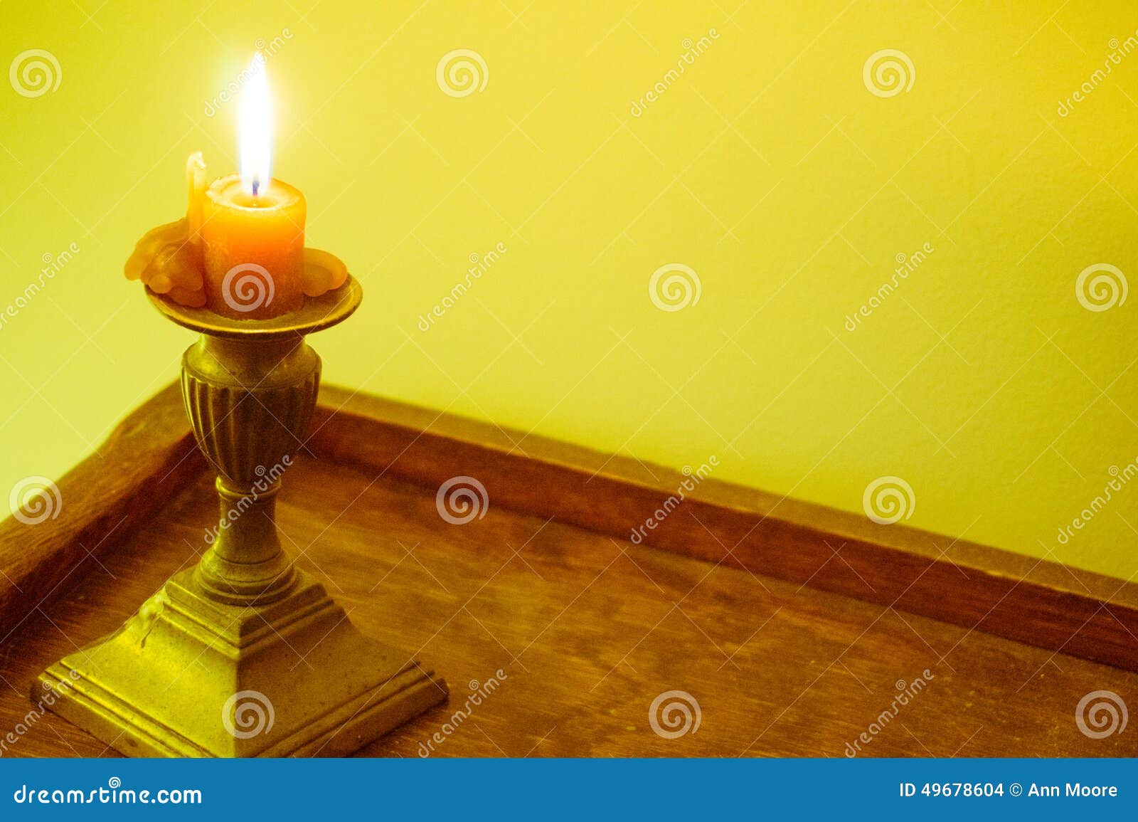 Candle lit stock photo. Image of wood, candlestick, candle - 49678604