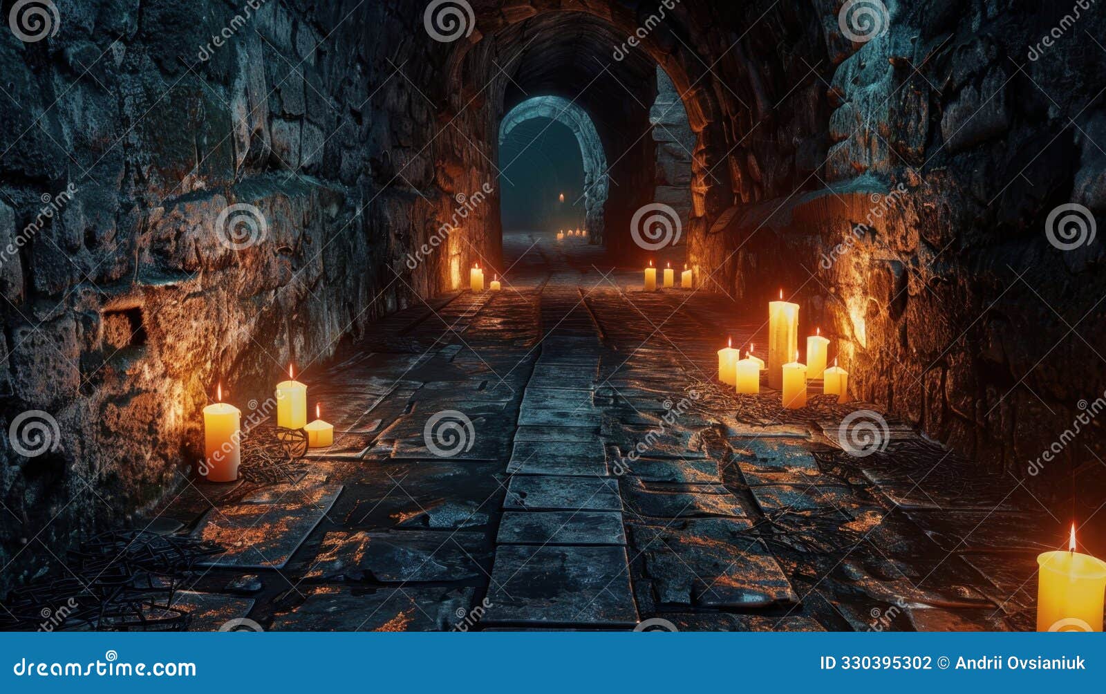 Candle-lit Stone Corridor in an Ancient Underground Passageway Stock ...