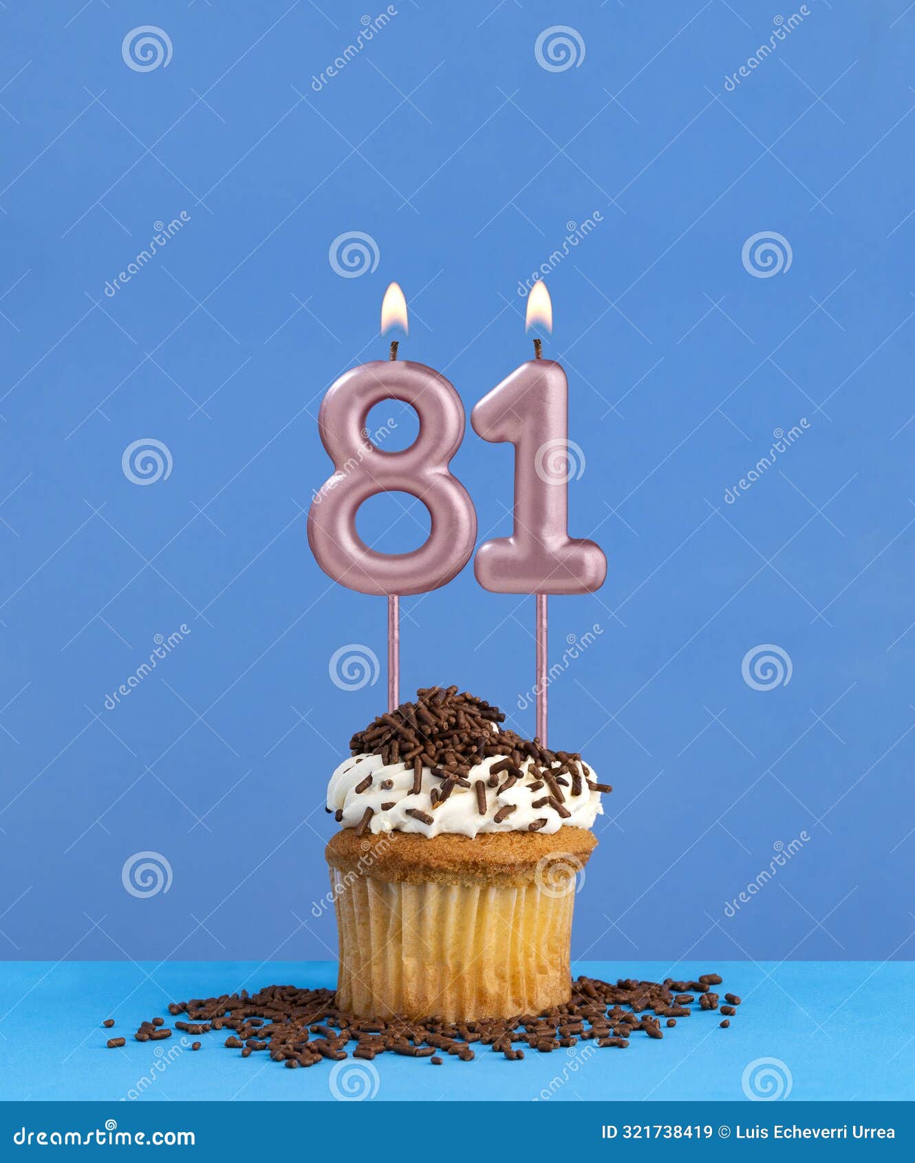 Candle Number 81 - Birthday Card with Cupcake on Blue Background Stock ...