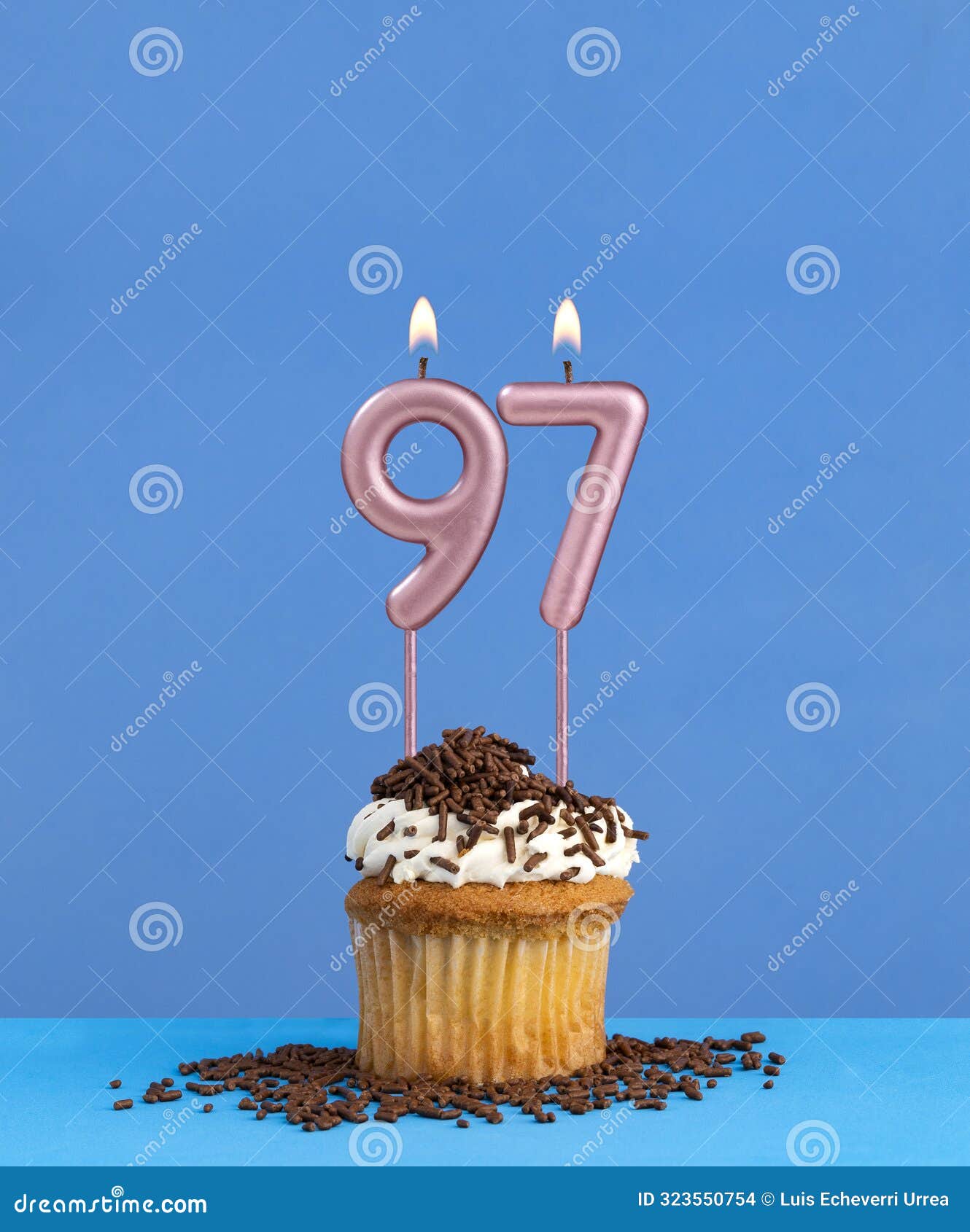 Candle Number 97 - Birthday Card with Cupcake on Blue Background Stock ...