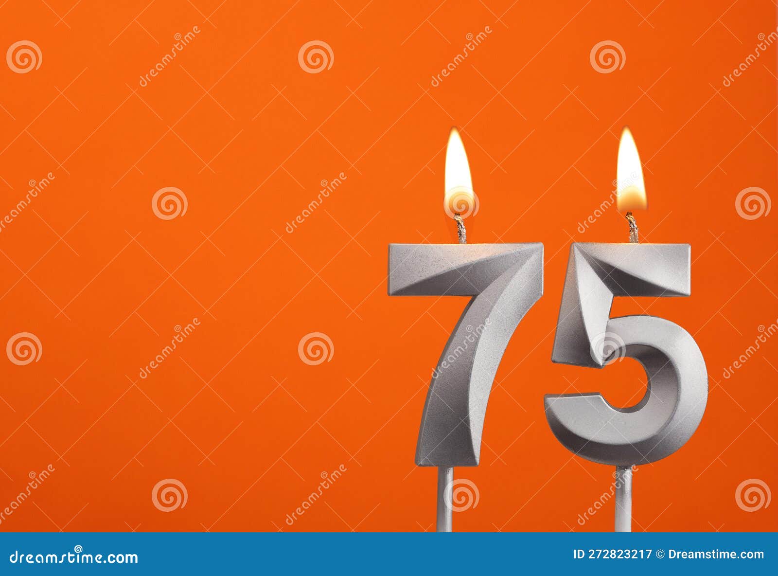 Candle Number 75 - Birthday in Orange Background Stock Image - Image of ...