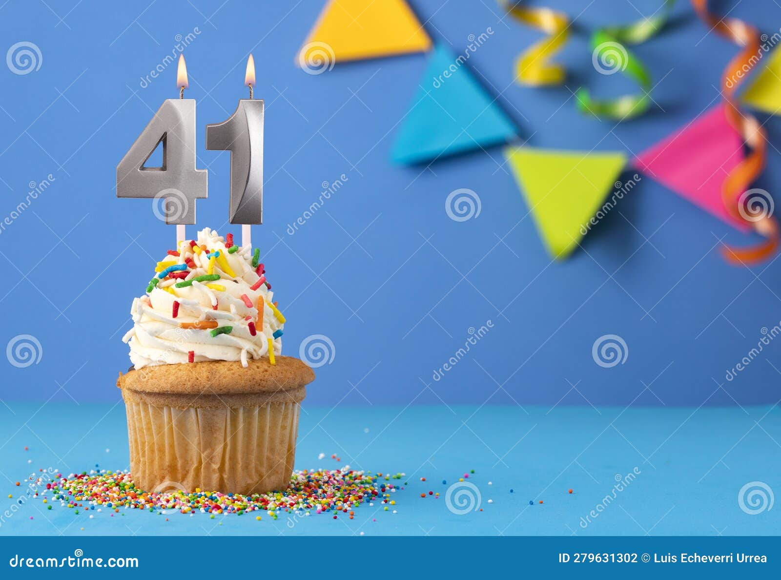 Candle Number 41 - Cake Birthday in Blue Background Stock Photo - Image ...