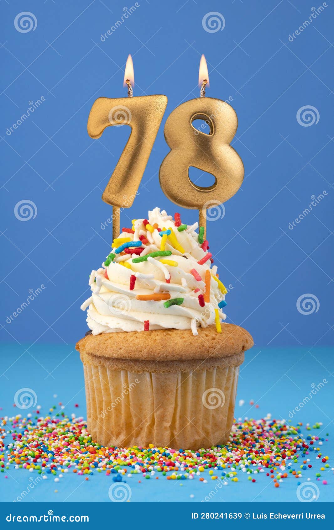 Candle Number 78 - Cake Birthday in Blue Background Stock Image - Image ...