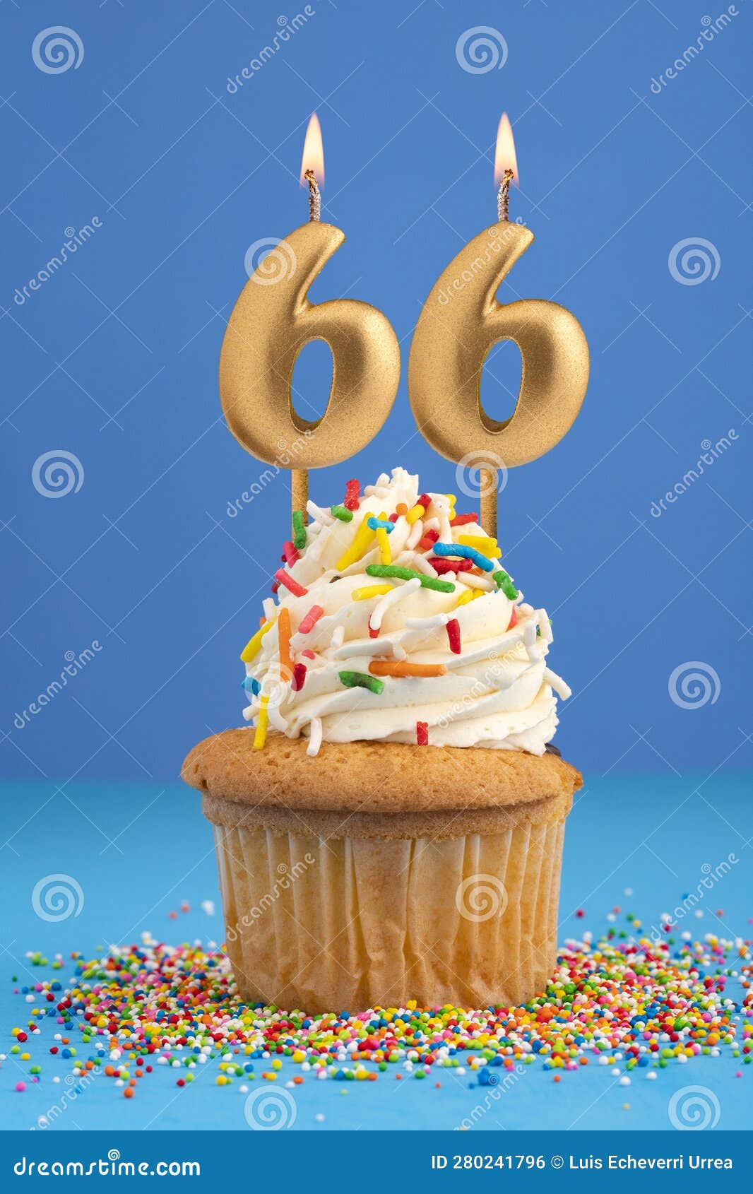 Candle Number 66 - Cake Birthday in Blue Background Stock Photo - Image ...