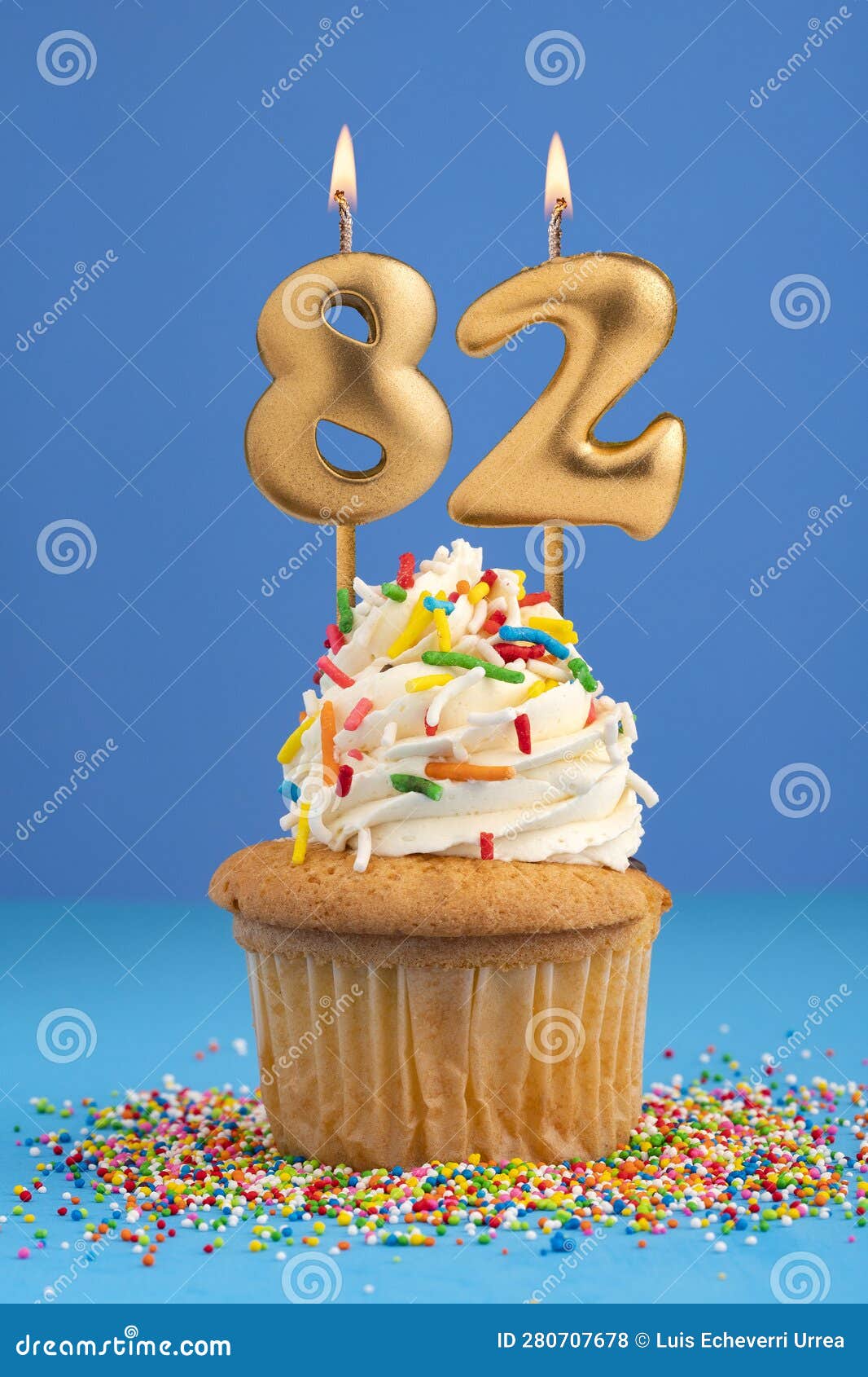 Candle Number 82 - Cake Birthday in Blue Background Stock Photo - Image ...