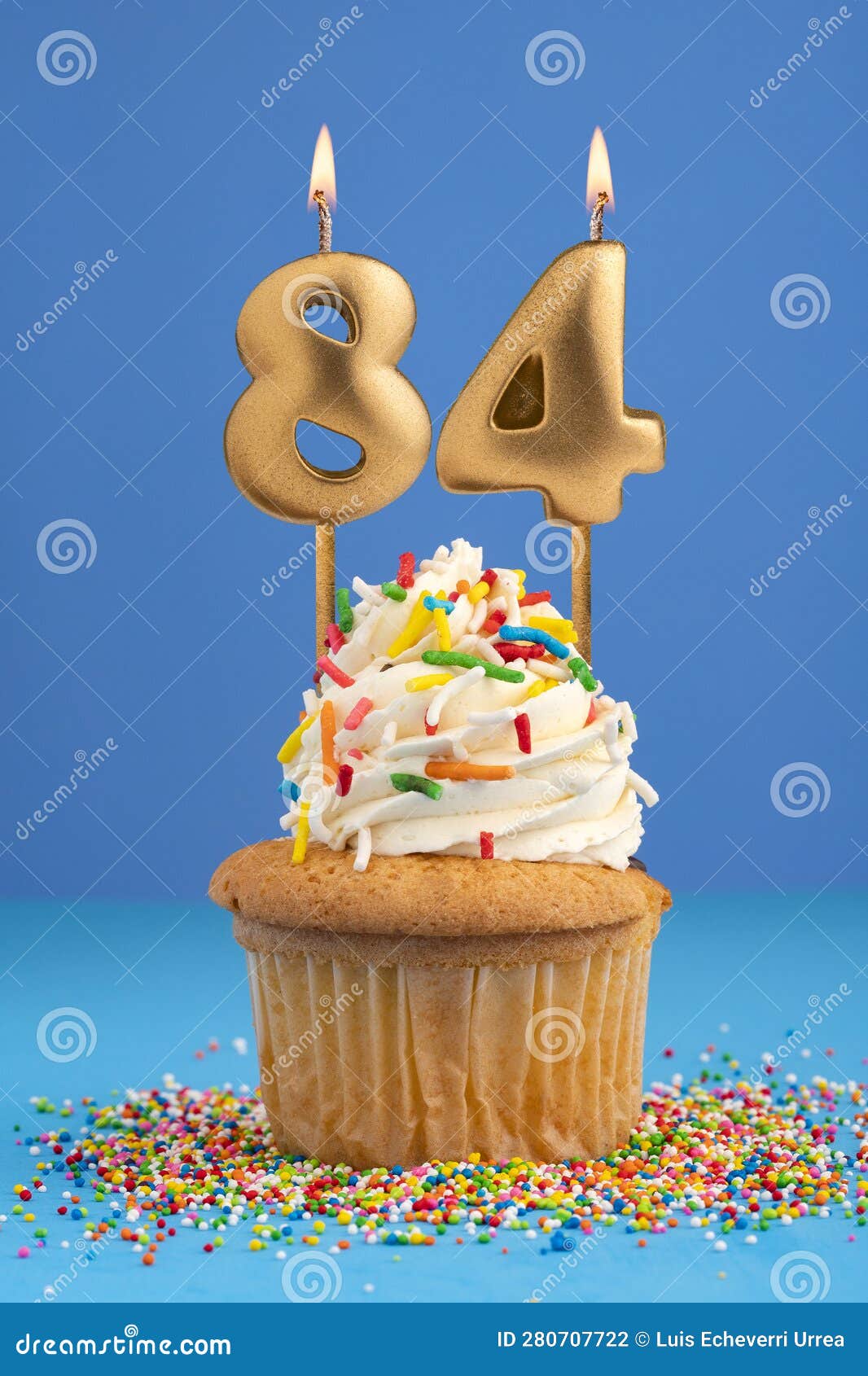 Candle Number 84 - Cake Birthday in Blue Background Stock Photo - Image ...