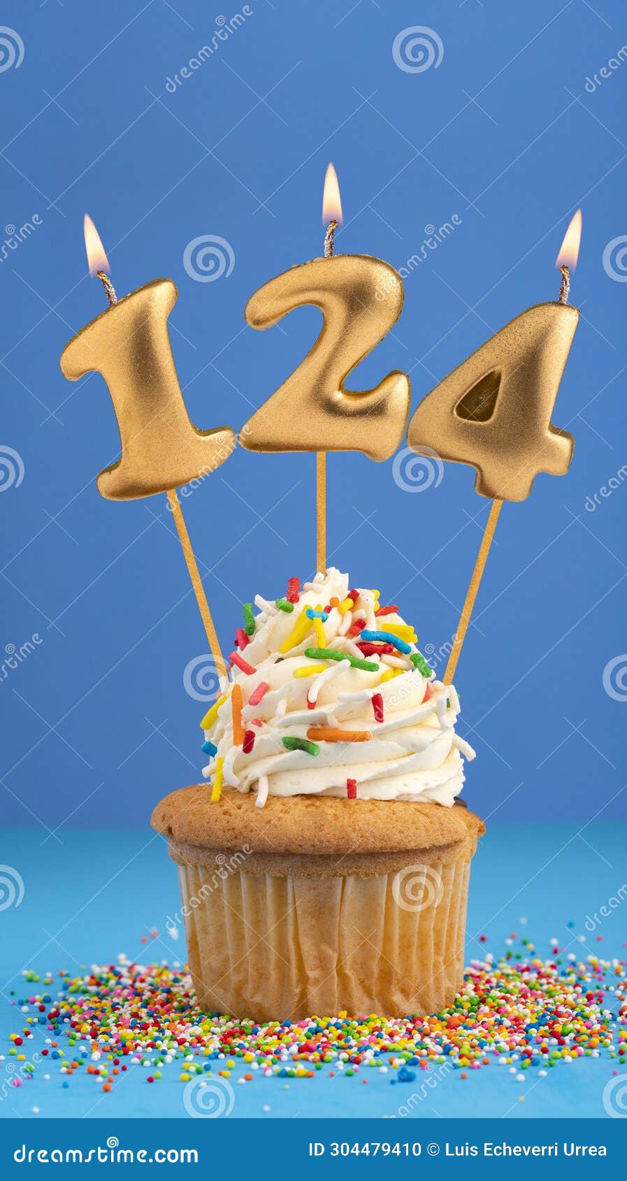 Candle Number 124 - Cake Birthday in Blue Background Stock Photo ...
