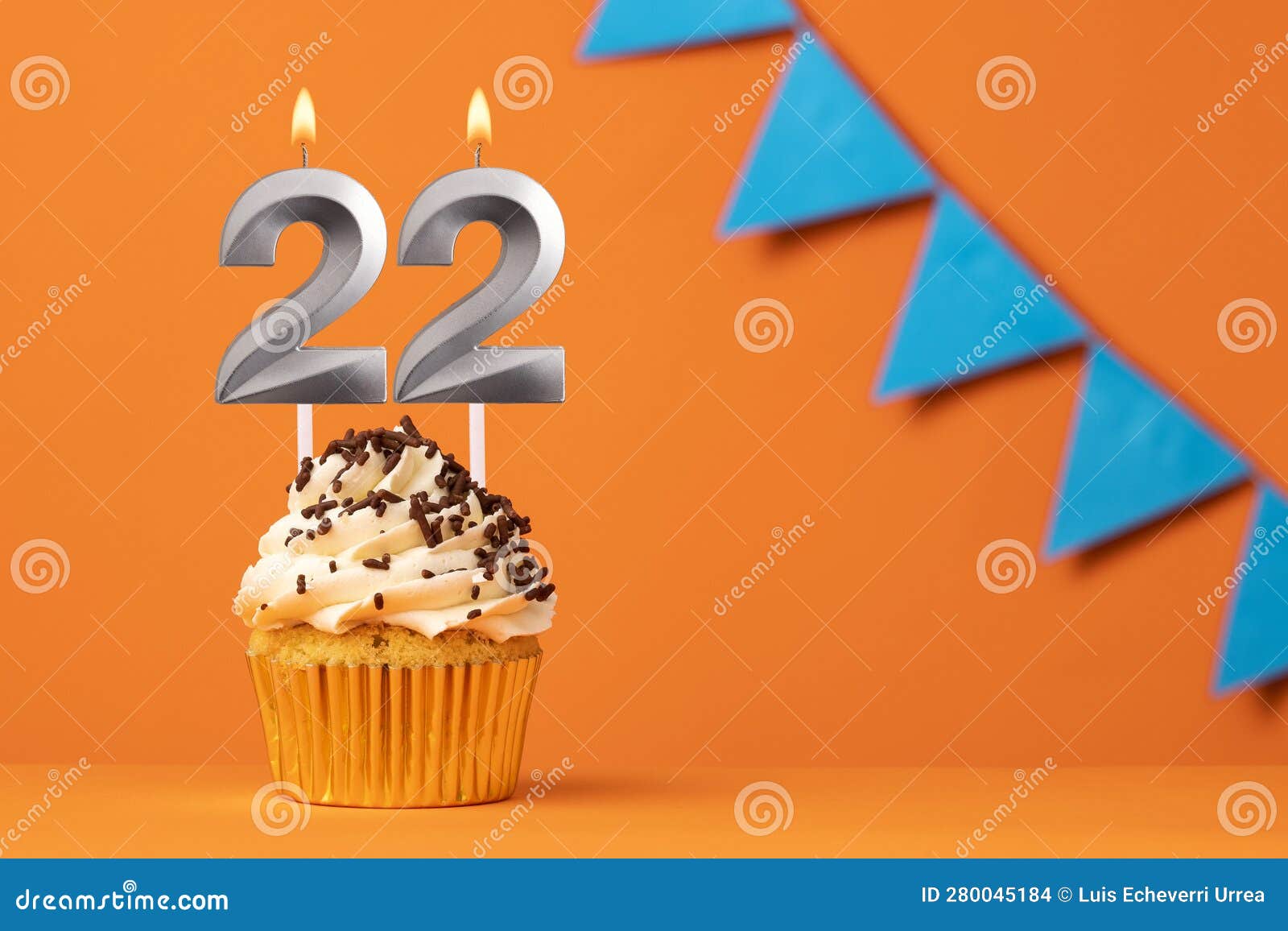 Candle Number 22 - Cake Birthday in Orange Background Stock Photo ...