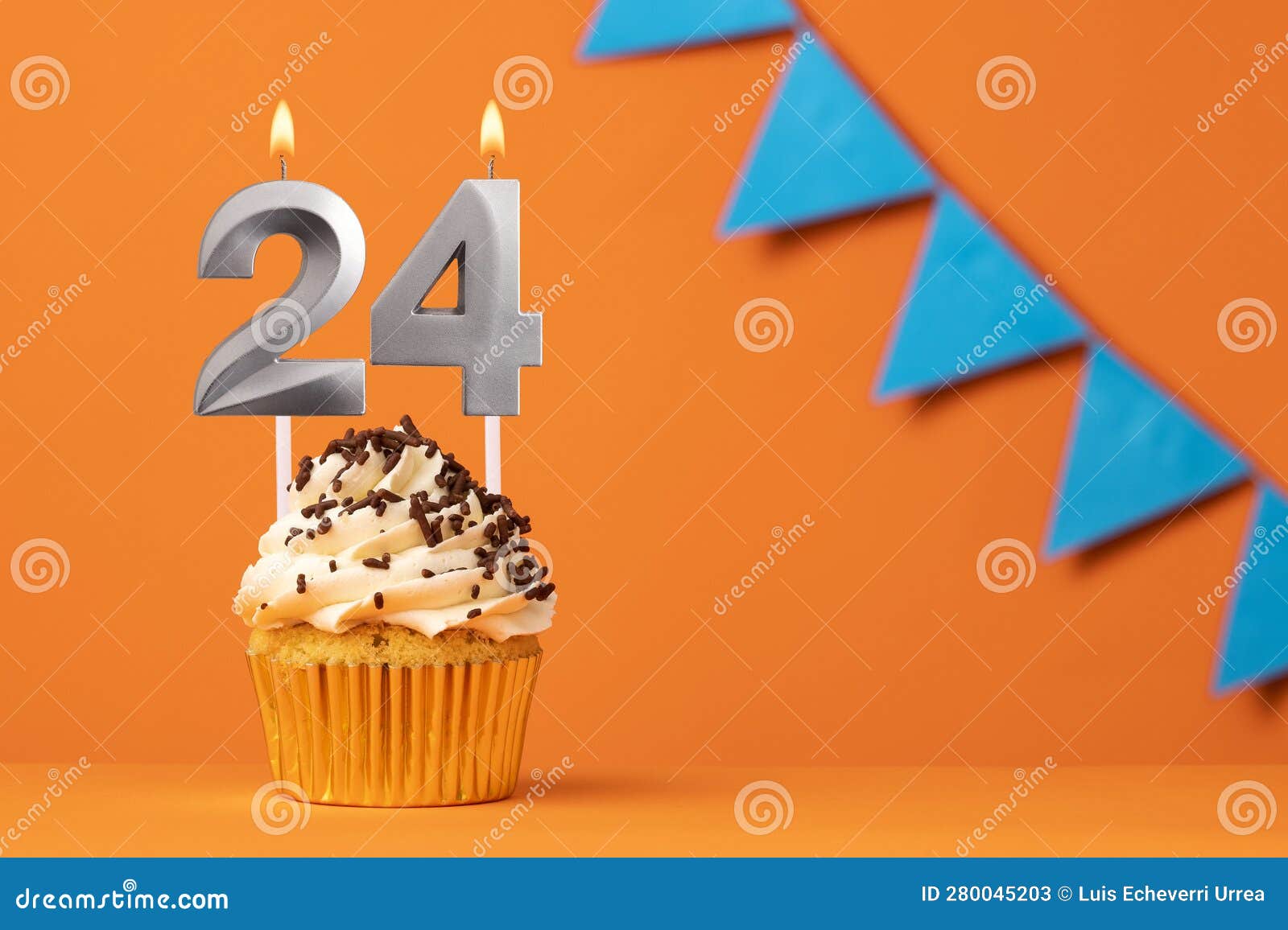 Candle Number 24 - Cake Birthday in Orange Background Stock Image ...