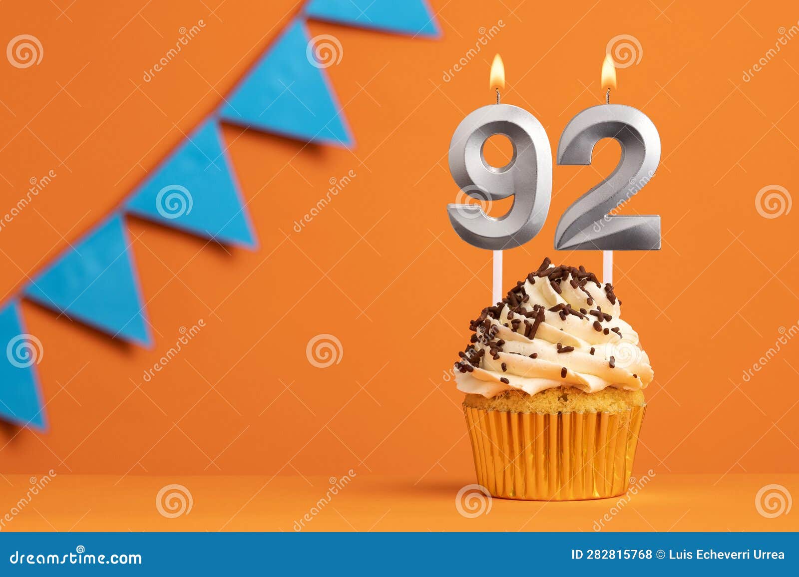 Candle Number 92 - Cake Birthday in Orange Background Stock ...