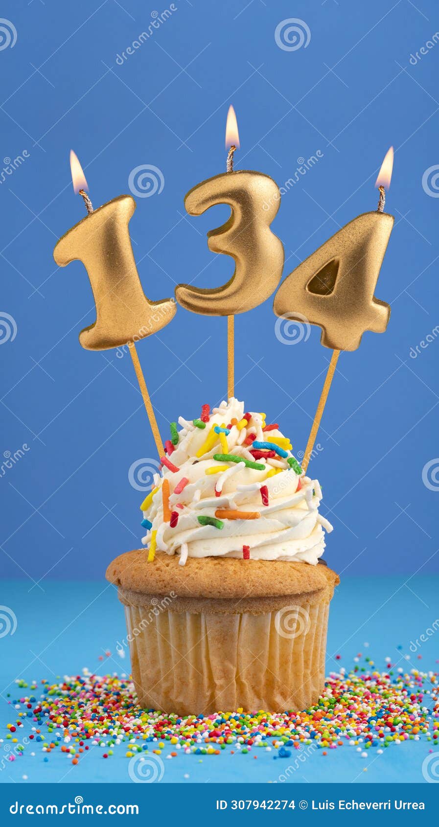 Candle Number 134 - Cupcake Birthday in Blue Background Stock Photo ...