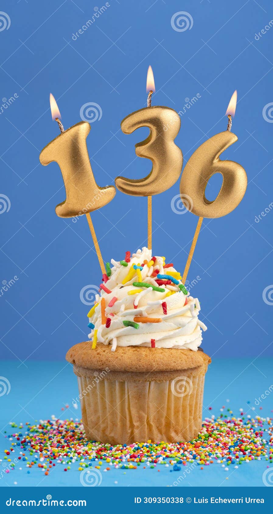 Candle Number 136 - Cupcake Birthday in Blue Background Stock Photo ...