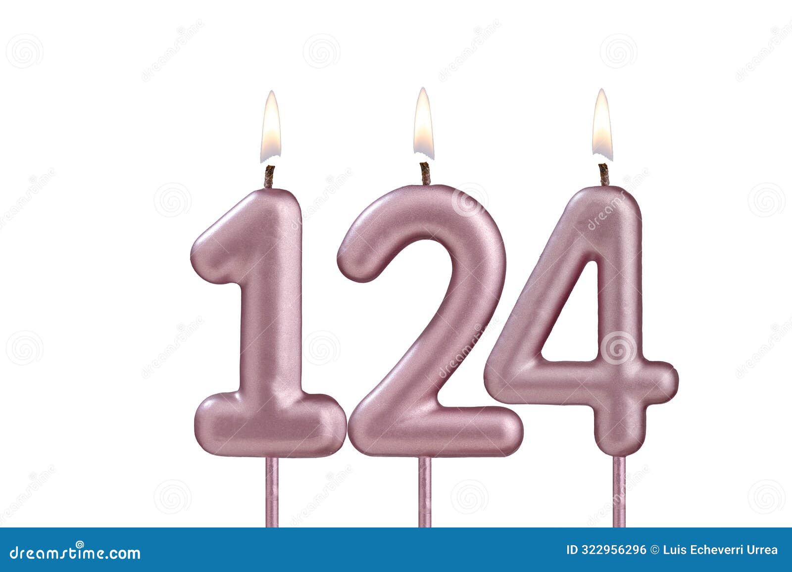 Candle Number 124 - Lit Birthday Candle on White Background Stock Photo ...