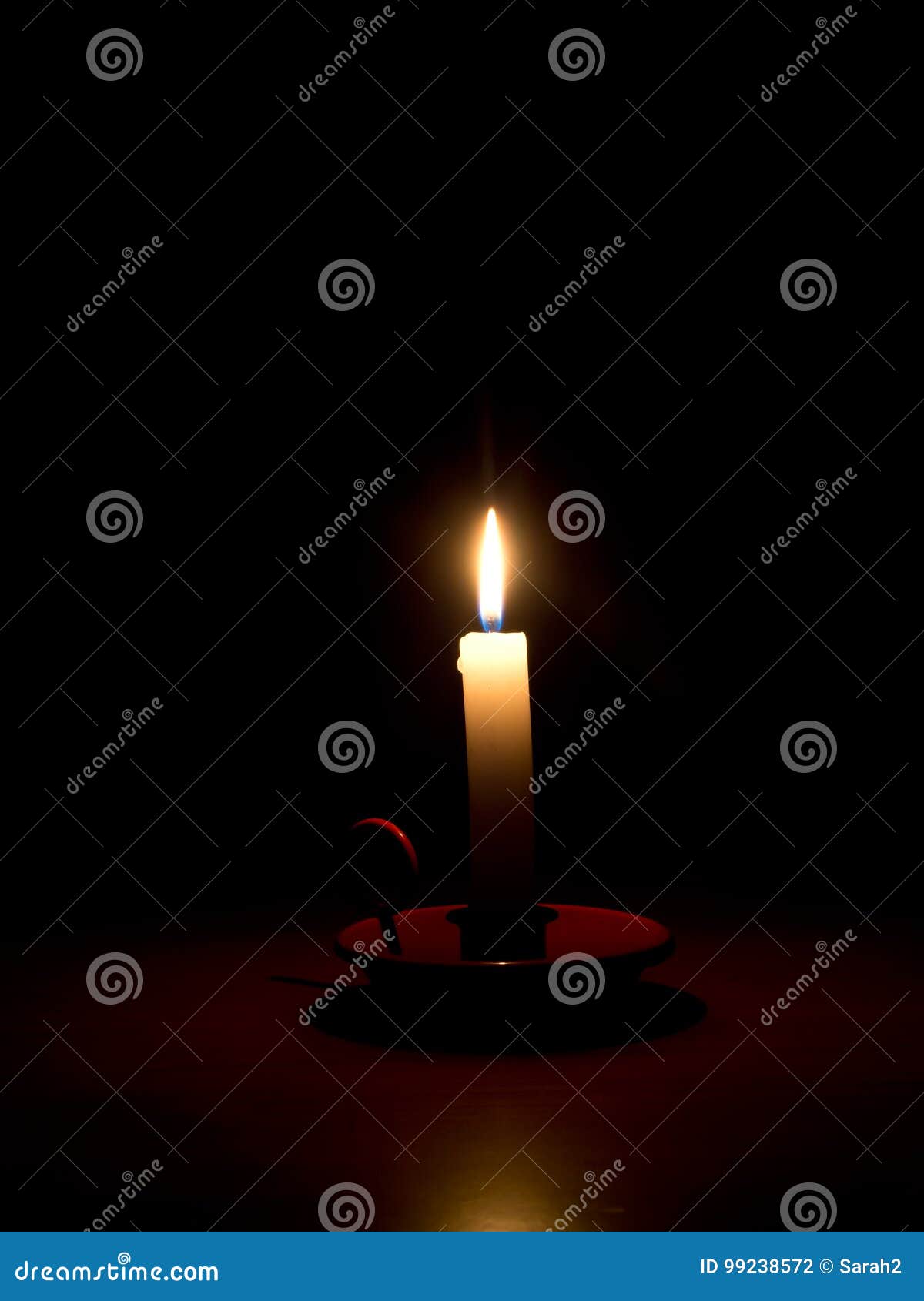 Candle in Old Fashioned Retro Holder, Burning in the Dark Stock Photo ...