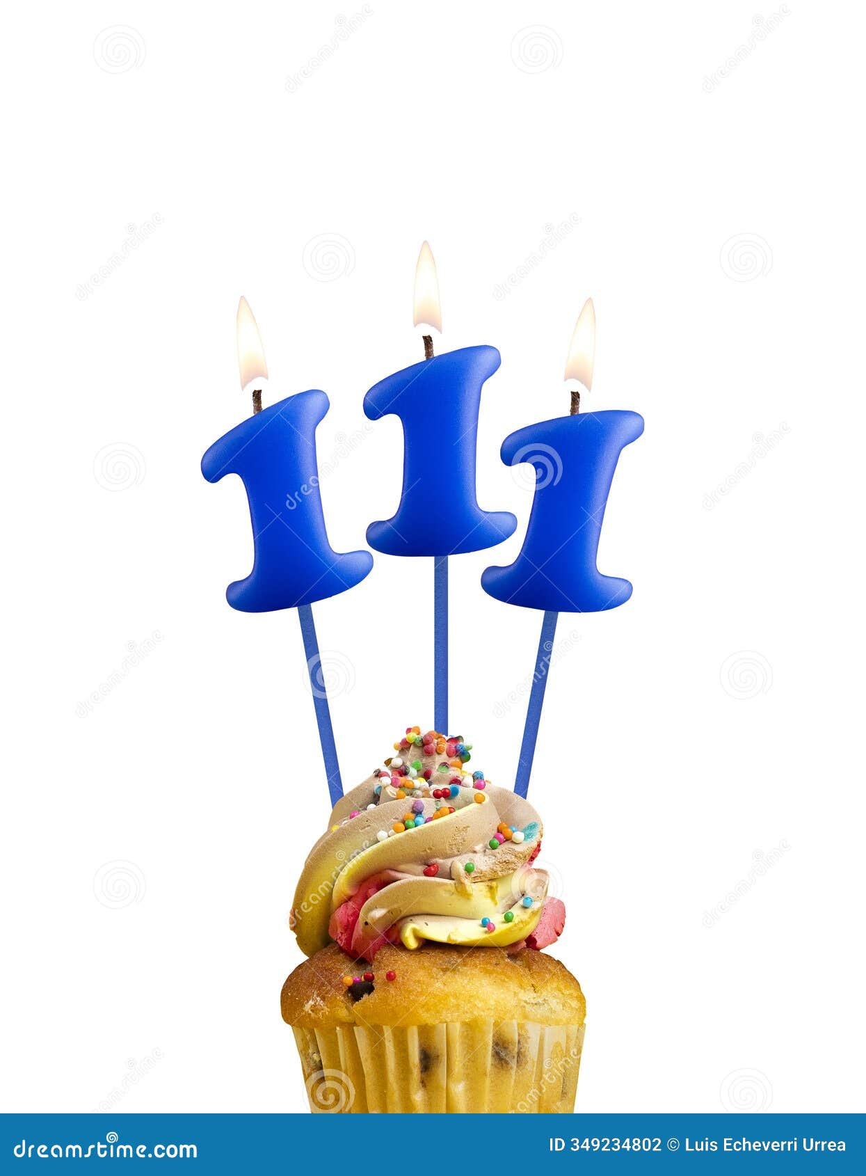 Candle in Shape of the Number 111 - Blue Birthday on a White Background ...