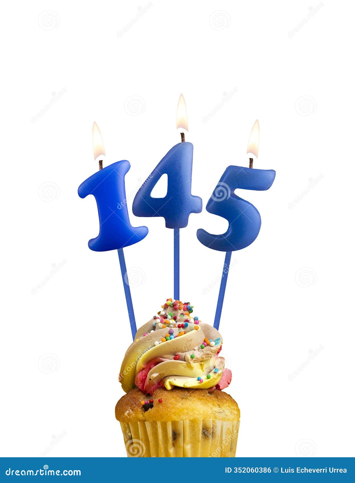 Candle in Shape of the Number 145 - Blue Birthday on a White Background ...