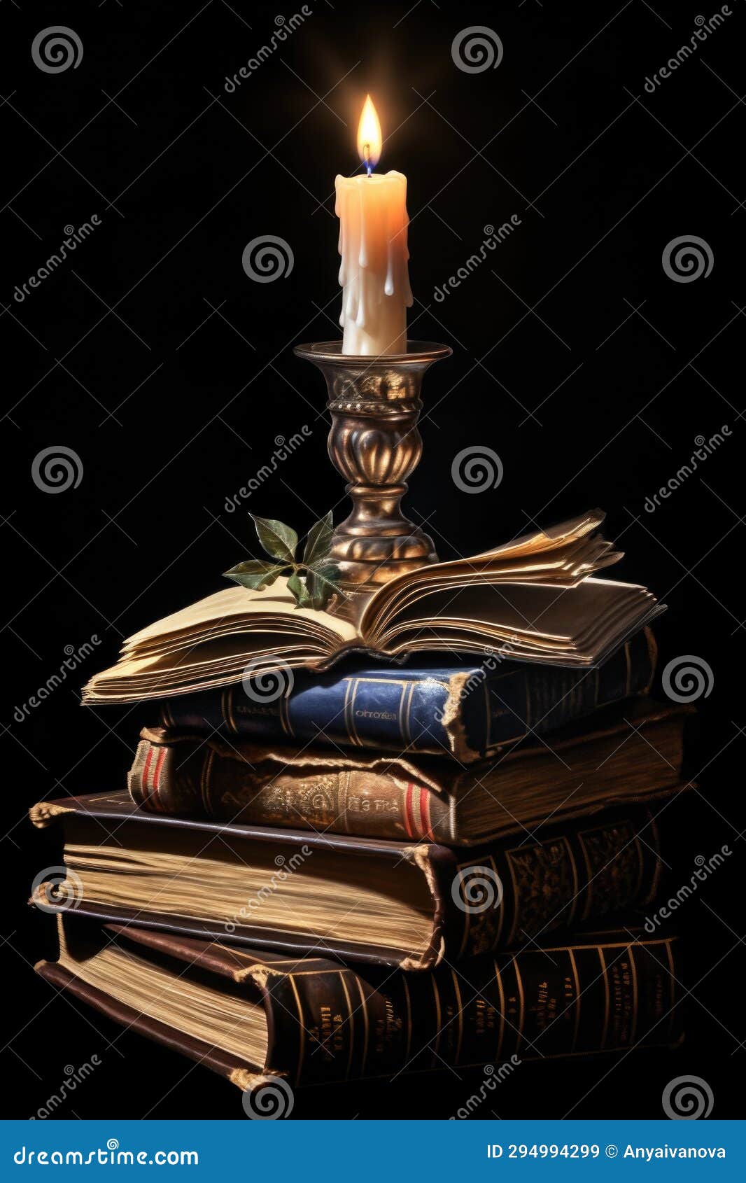 A Candle Sitting on Top of a Stack of Books Stock Illustration ...