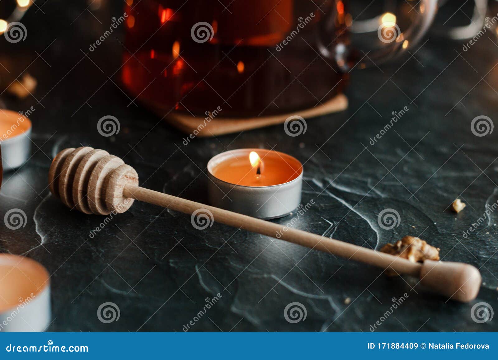 Candle and Spoon for Honey. Romantic Composition Stock Image - Image of ...
