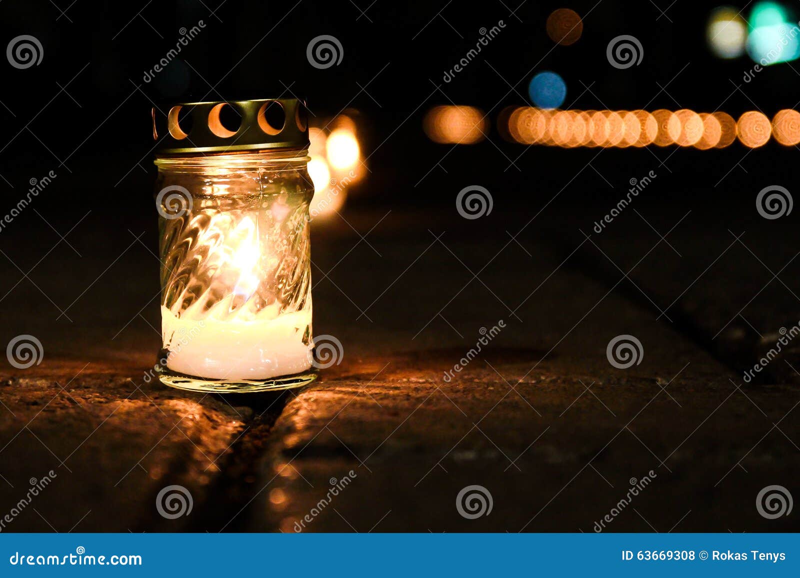 Candle on the street stock photo. Image of night, hand - 63669308