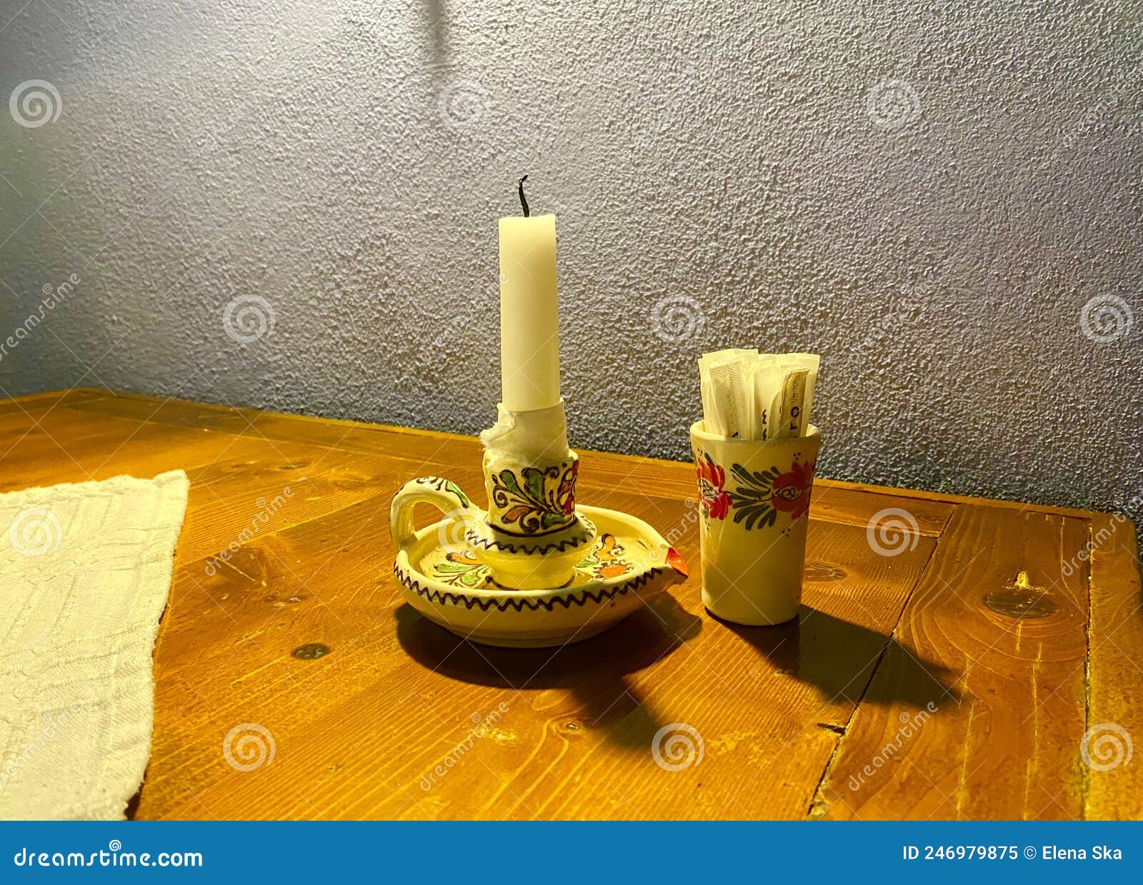 A Candle in a Support on a Table in a Restaurant Stock Image - Image of ...