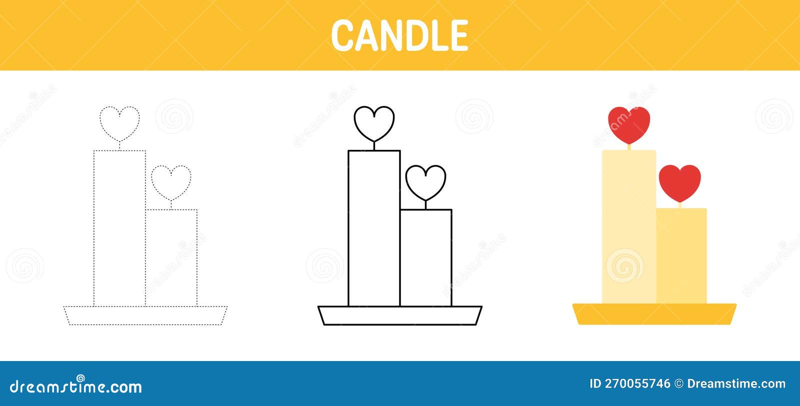 Candle Tracing and Coloring Worksheet for Kids Stock Vector ...