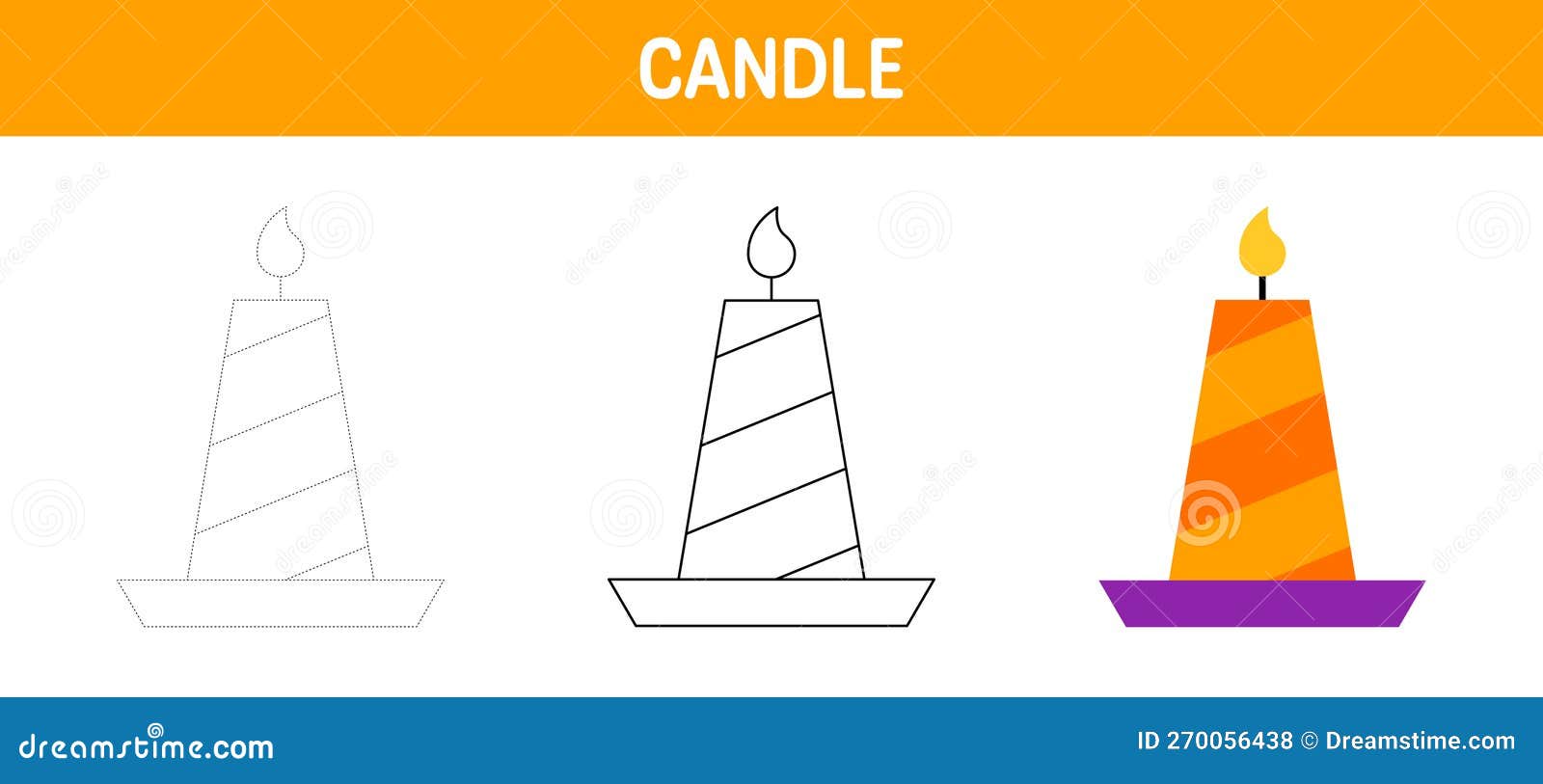 Candle Tracing and Coloring Worksheet for Kids Stock Vector ...